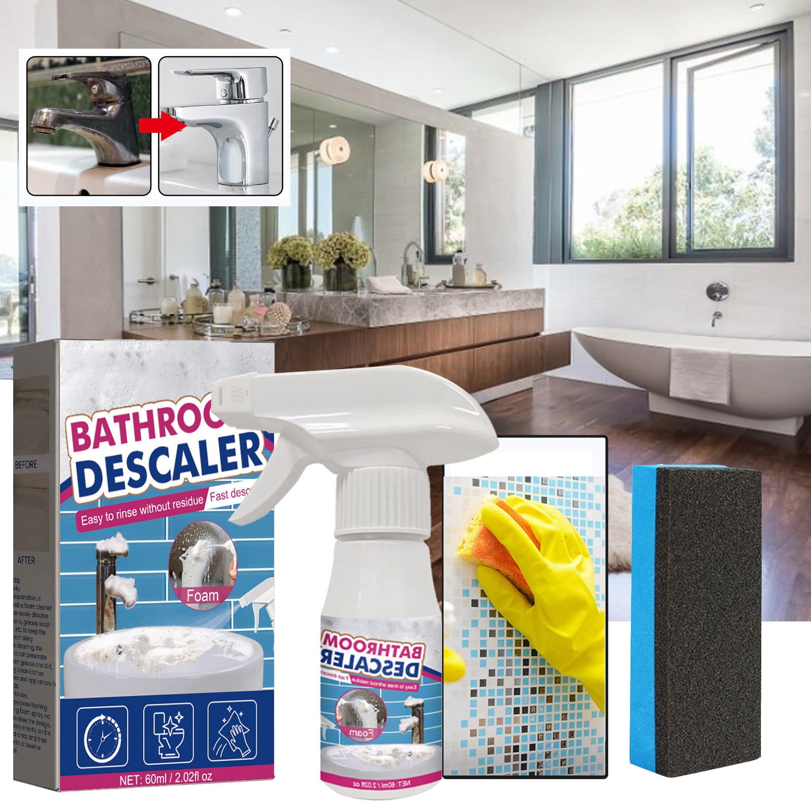 PRINxy Bathroom Cleaner Bathroom Glass Descaler To Tile Faucet Remover ...