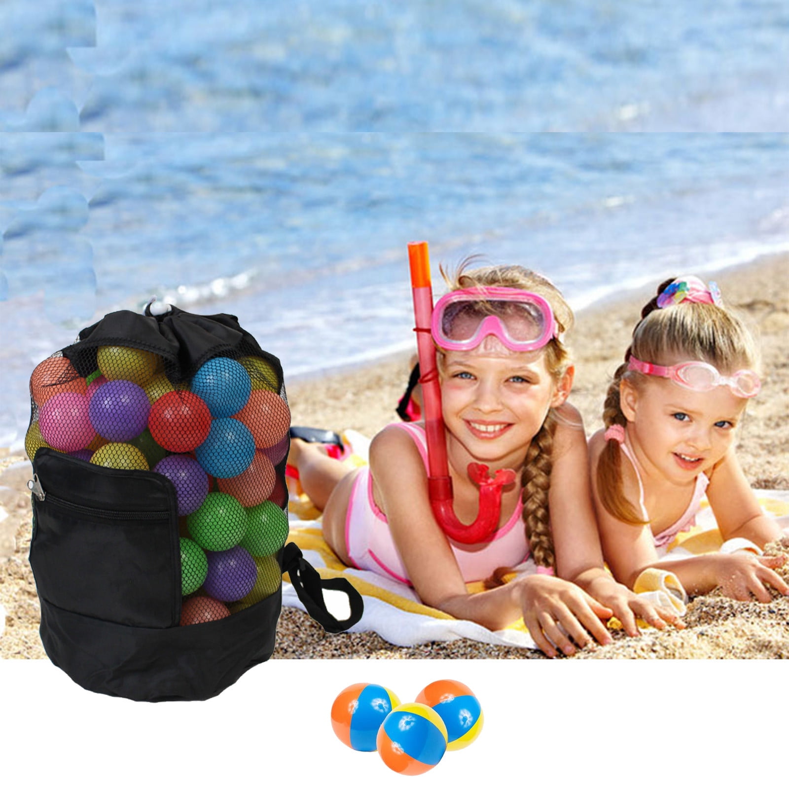 PRINxy Large Mesh Beach Bag Sand Away Drawstring Swim Pool Toys Balls ...