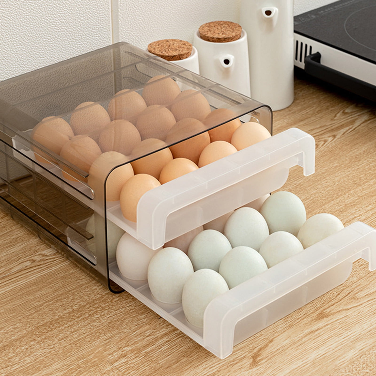 PRINxy Refrigerator Rack 32 Lattice Eggs Transparent Drawer Storage Box ...