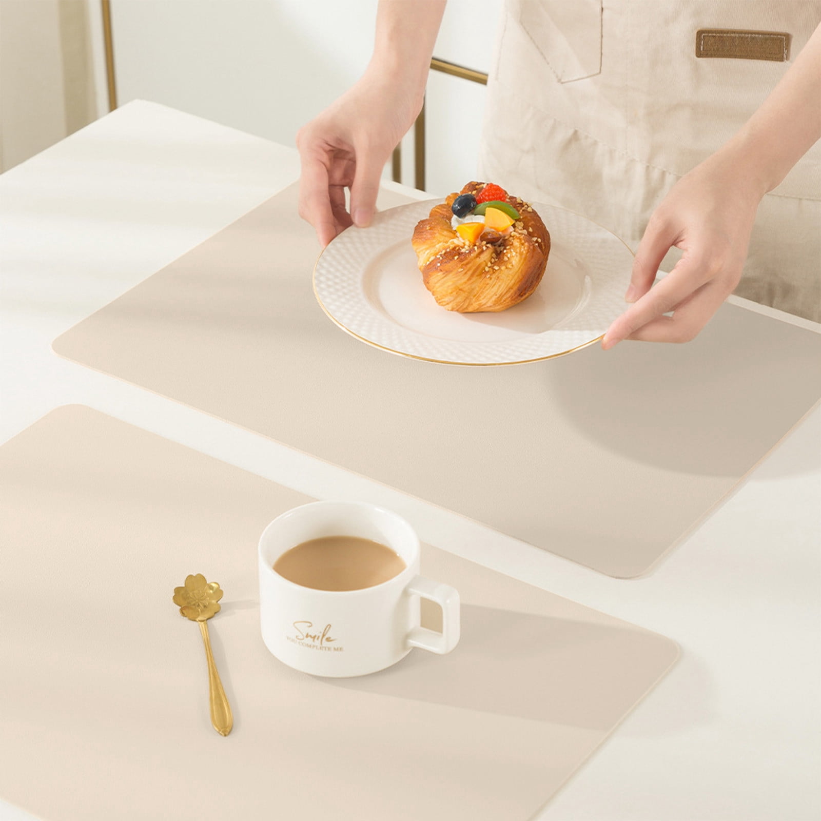 PRINxy Solid Color Leather Western Dining Mat Oil-Proof Dining Table ...