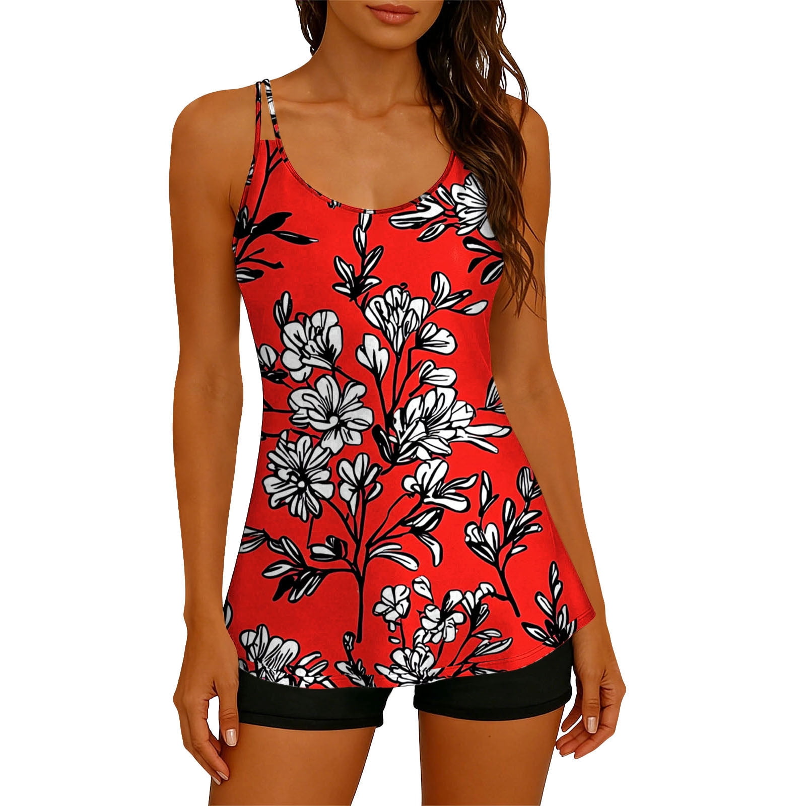 PRINxy Women's Rich Floral Two Piece Modest Swim Outfit Double Strap ...
