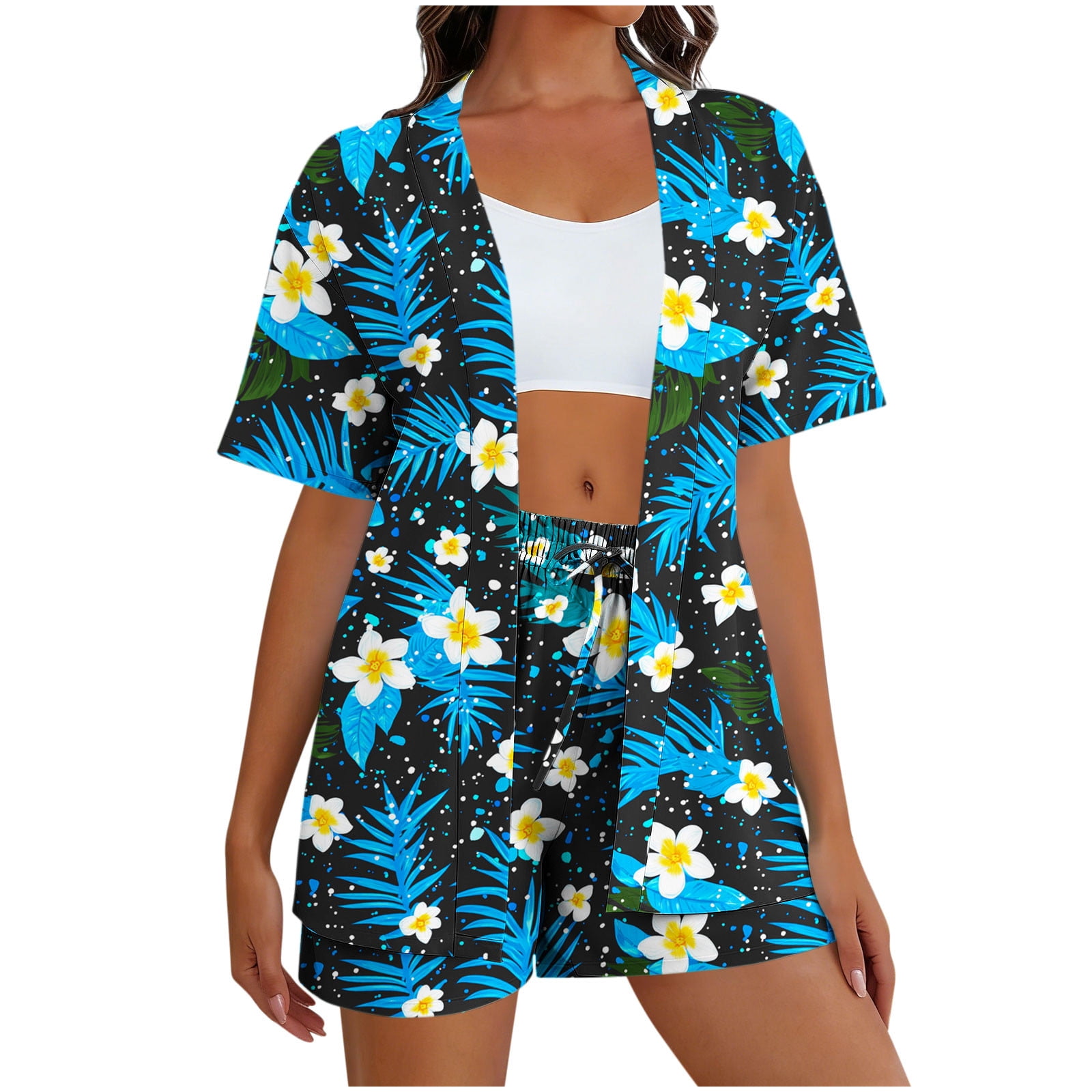 PRINxy Women's Starry Tropical 2 Piece Beach Set Floral Printed Open ...