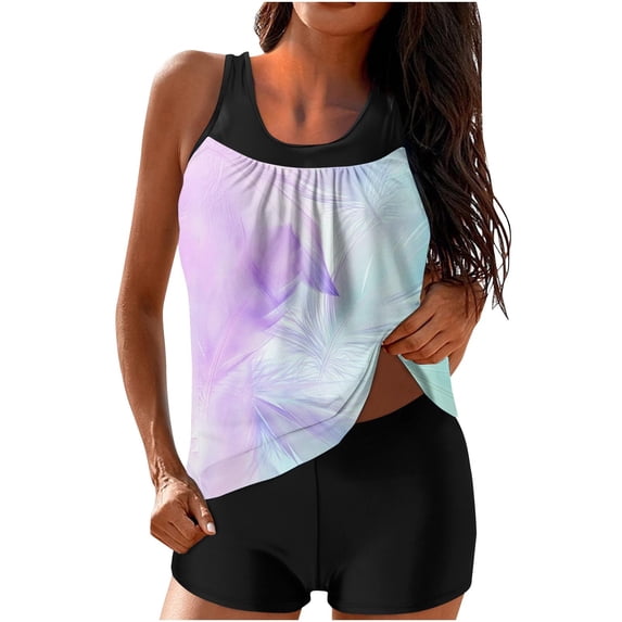 PRINxy Women's Tummy Control Two Piece Tankini Classic Leaf Print High ...