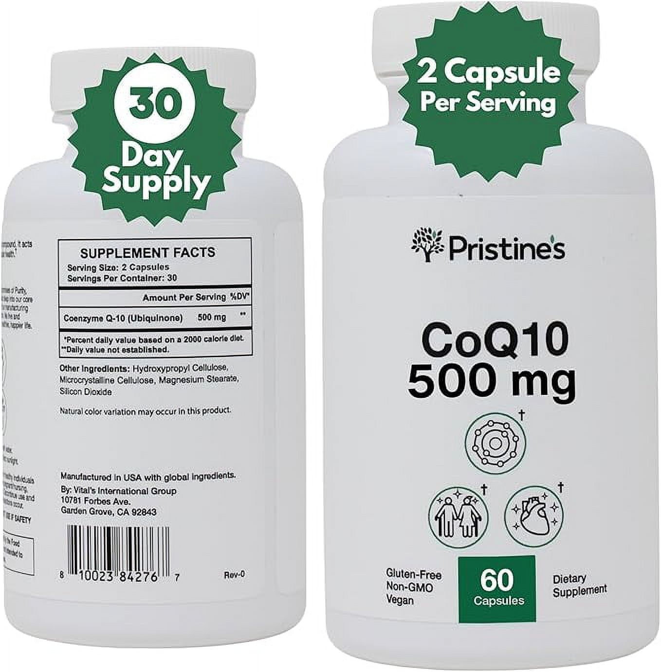 PRISTINE'S CoQ10 500MG Energy Production Support Supplement Capsules ...