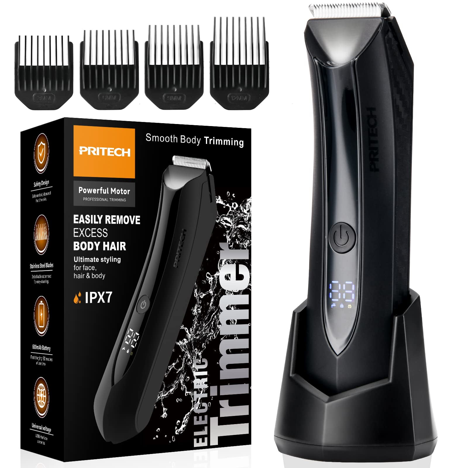 PRITECH Body Hair Trimmer for Men - Rechargeable Trimmer for Mens with ...