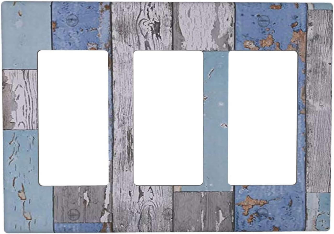 PRIYAL 3d Wood Grain Blue Distressed Wood Triple Rocker Wall Plate ...