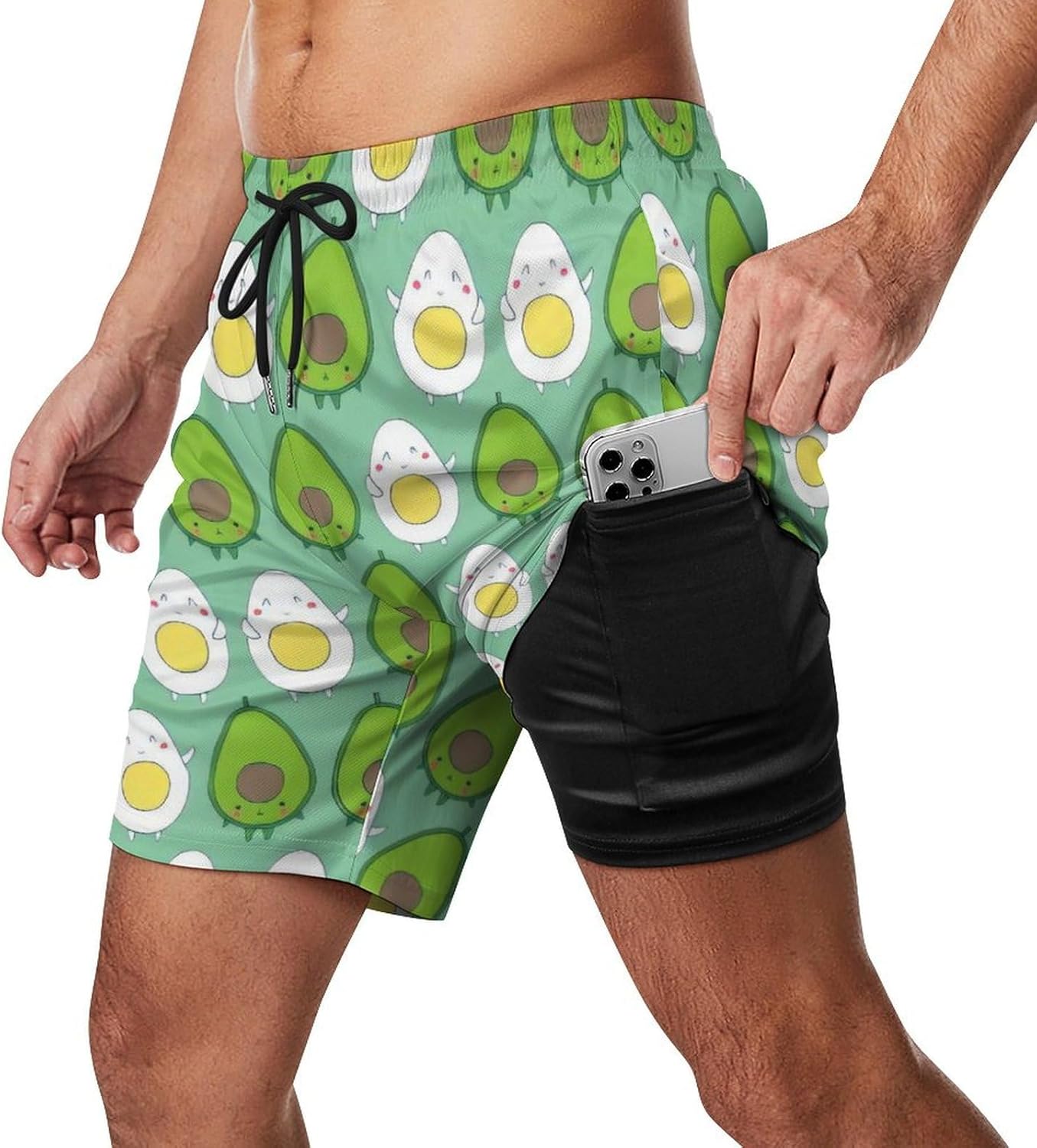 PRIYAL Avocado Egg Men's Swim Shorts, 2 in 1 with Compression Lining ...