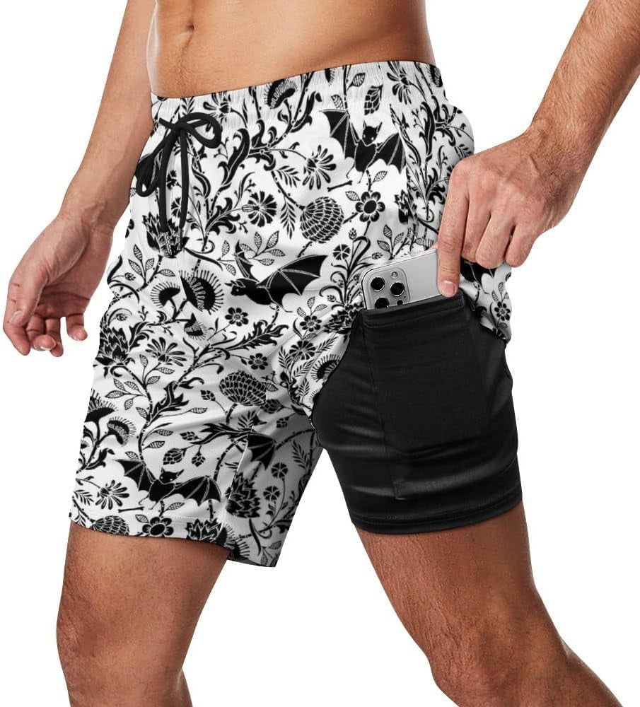 PRIYAL Bats Flower(2) Men's Swim Shorts, 2 in 1 with Compression Lining ...
