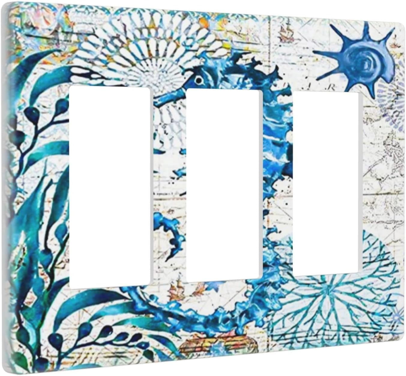 PRIYAL Beach Seahorse Nautical 3 Gang Rocker/Decora Screwless Wallplate ...