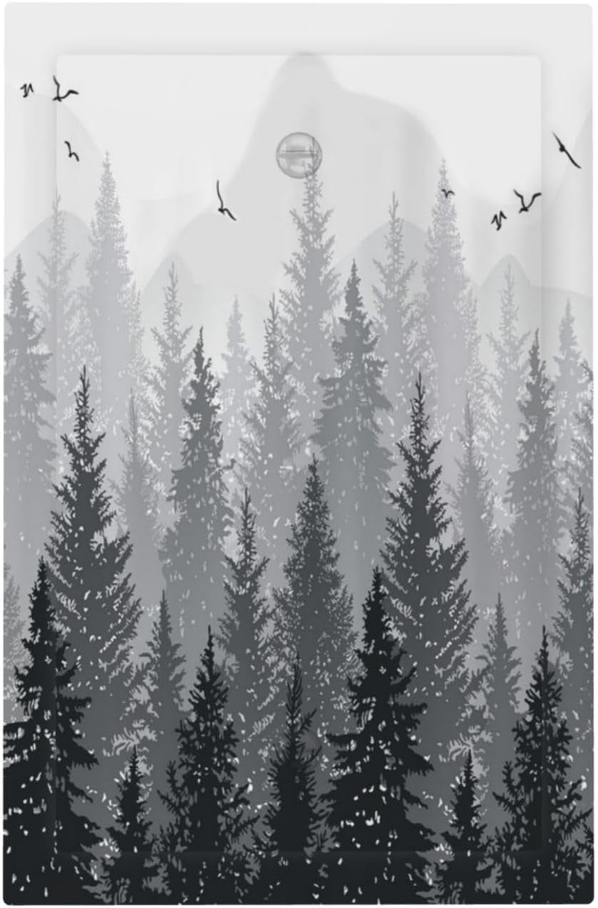 PRIYAL Black And White Misty Forest Pine Tree Foggy Mountain Woodland ...