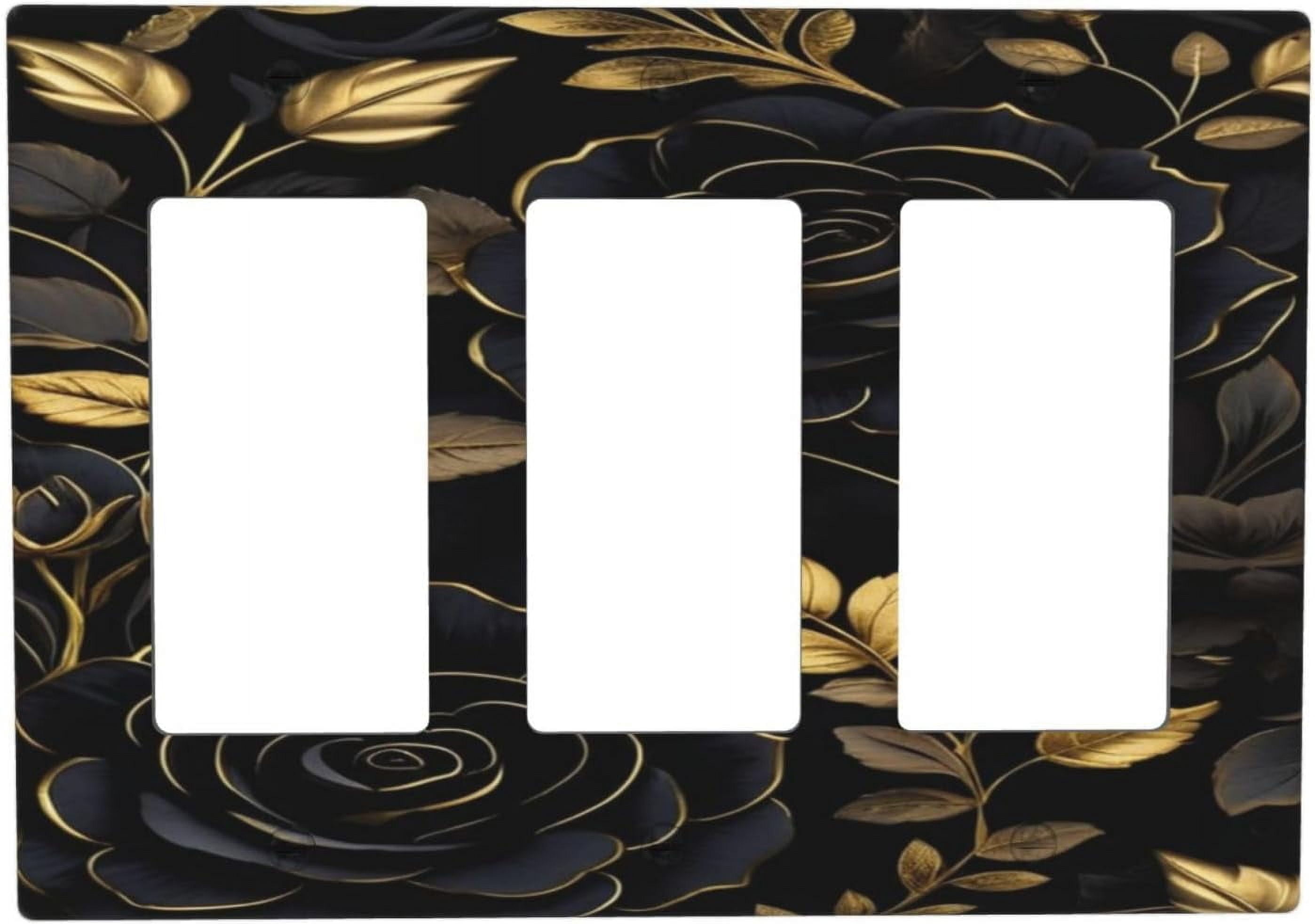 PRIYAL Black Gold Floral Leaves 3-Gang Rocker /6.38 x 4.49 IN Light ...