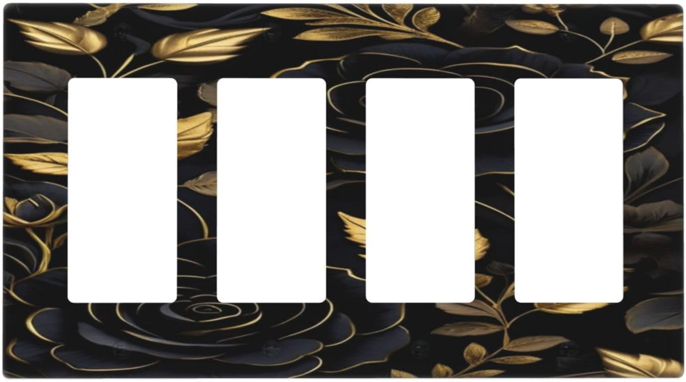 PRIYAL Black Gold Floral Leaves 4 GFCI 4-Gang Rocker /8 x 4.5 IN Light ...