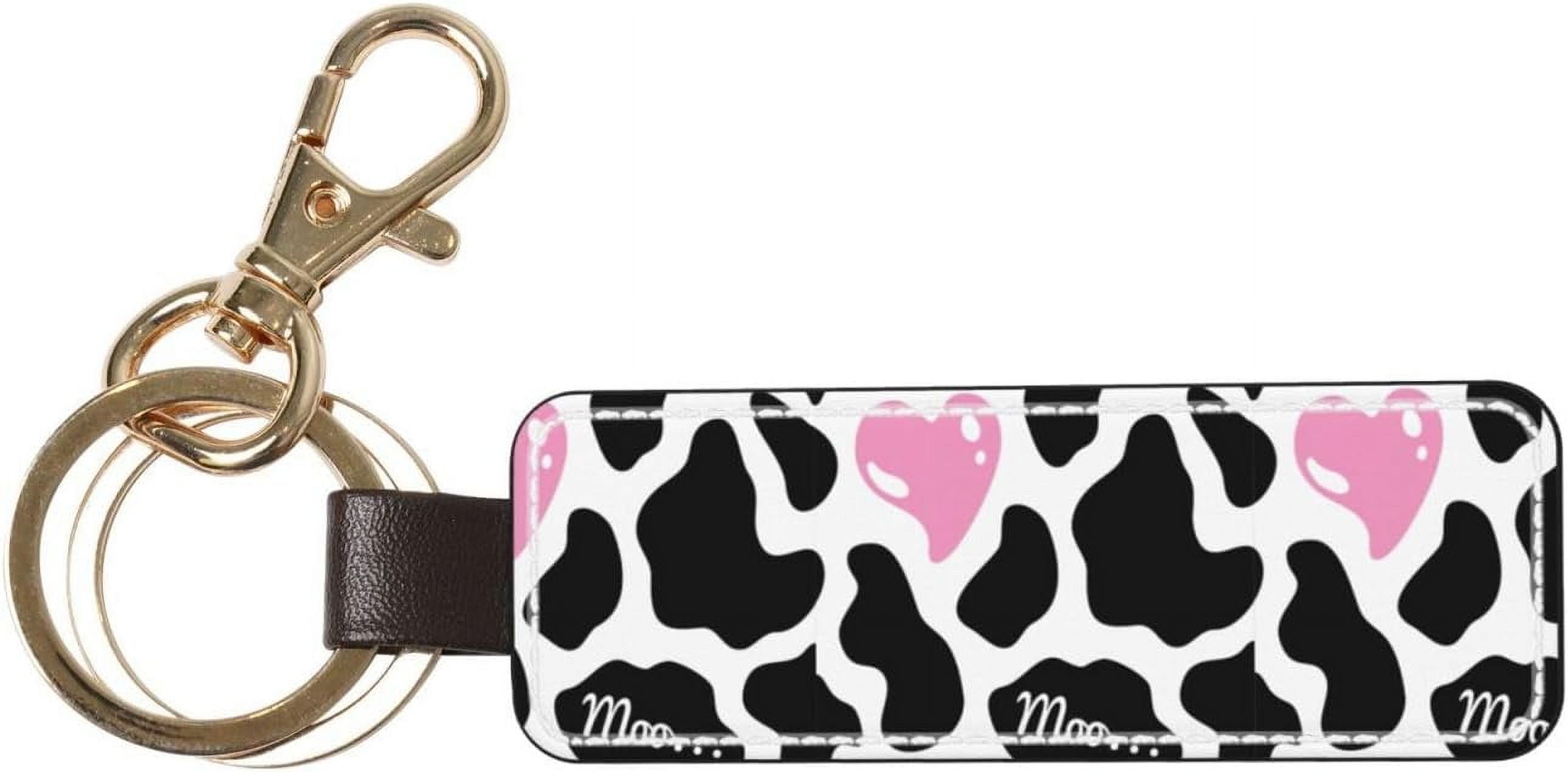 PRIYAL Black White Milk Cow Print Classic Leather Key Chain PU Leather ...