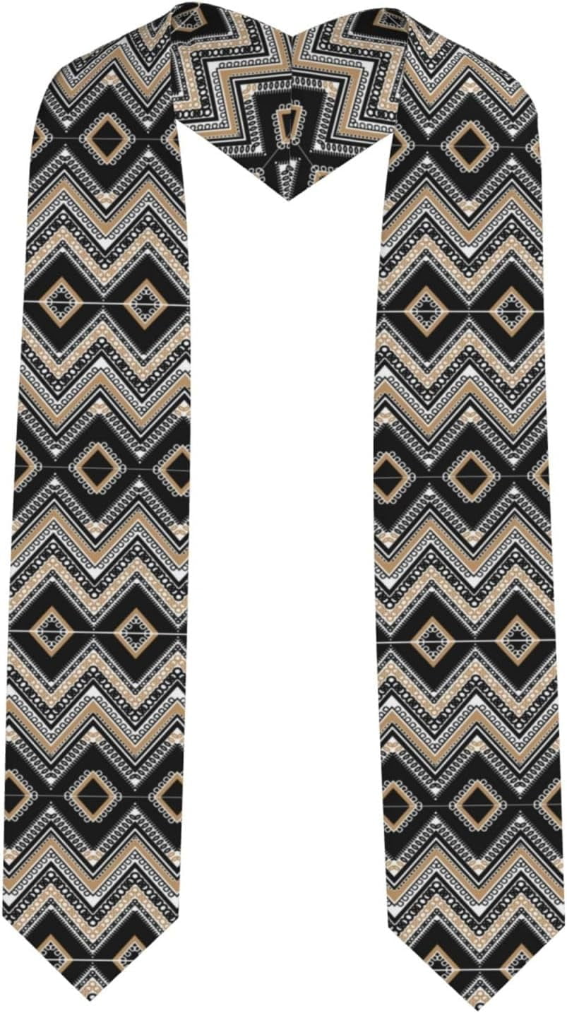 PRIYAL Black White Tan Zigzag Print Graduation Shawl Stole Classic ...