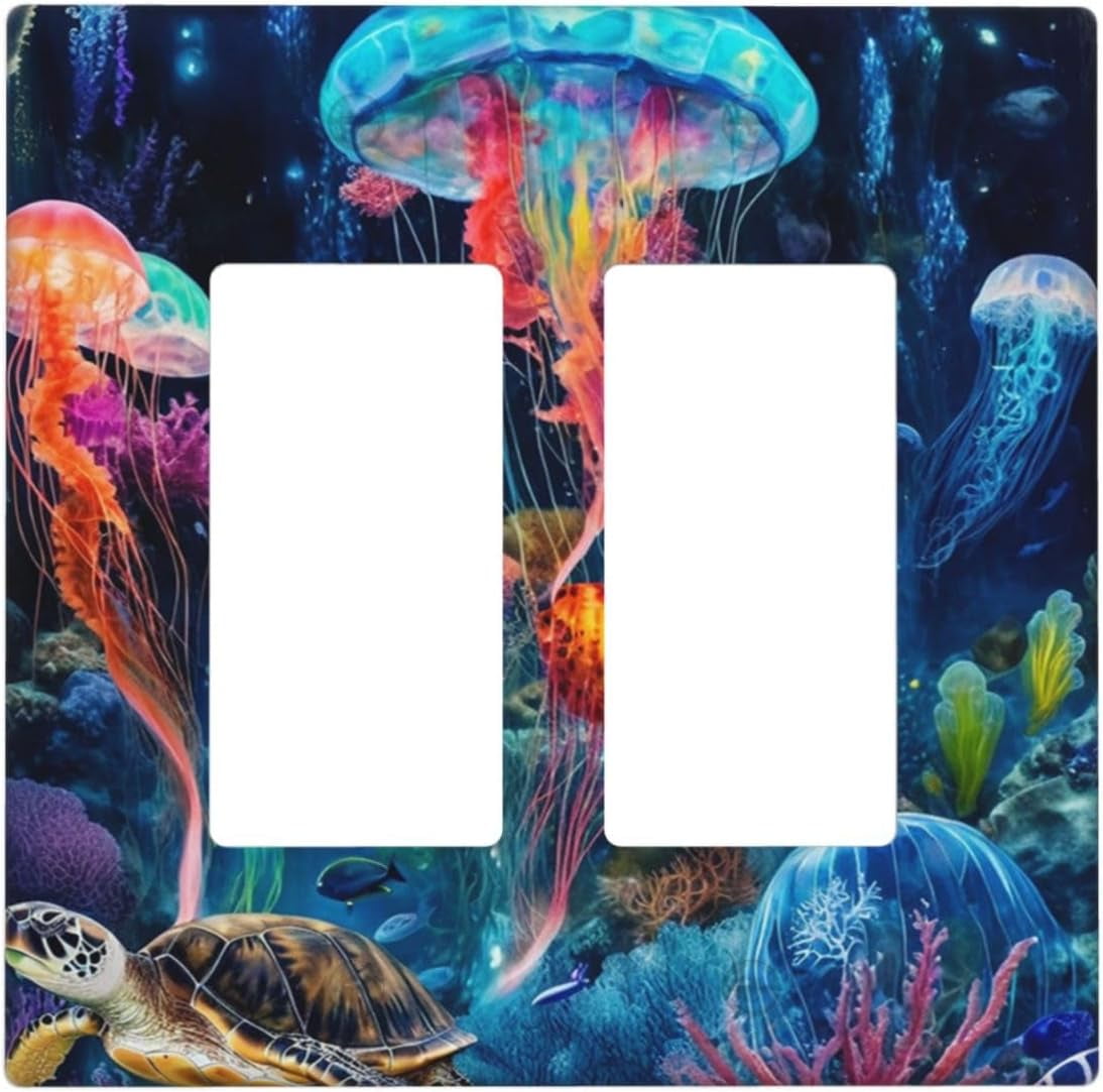 PRIYAL Blacklight Jellyfish Sea Turtle Fantasy Ocean Plank Double ...