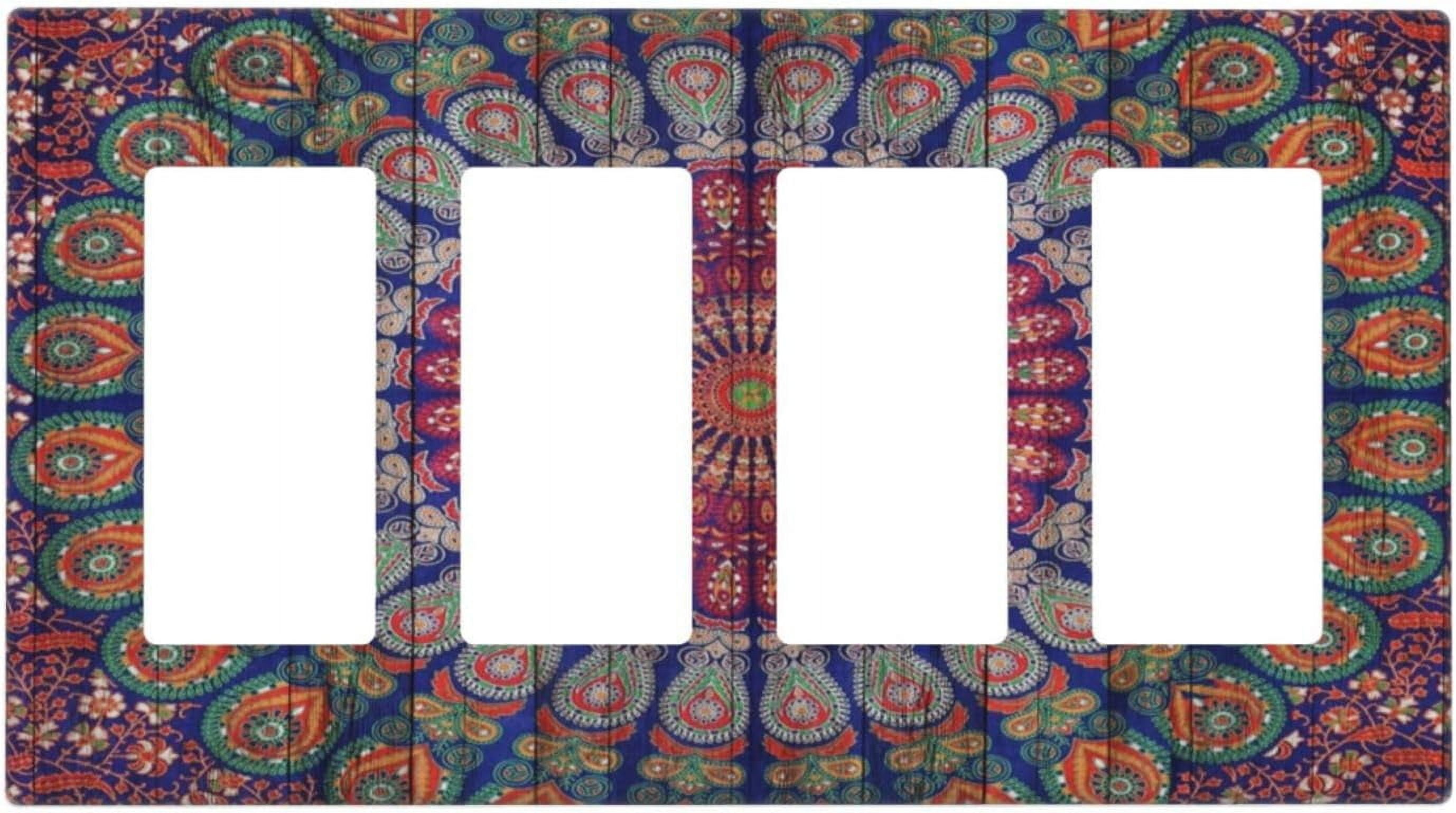 PRIYAL Bohemian Blue Mandala Wood Look 4 Gang Rocker/Decora Covers ...