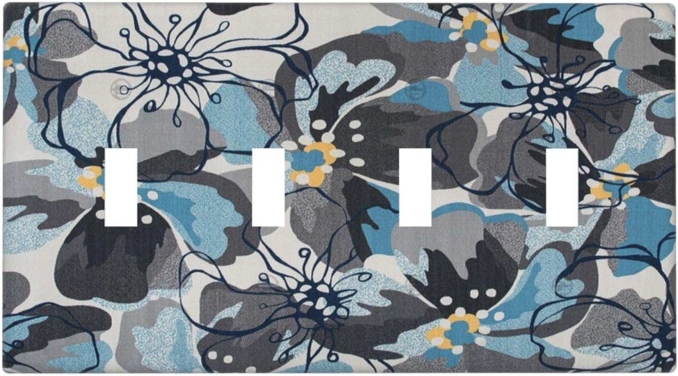 PRIYAL Contemporary Gray-Blue Large Floral Quad Toggle Wall Plate - 4.5 ...
