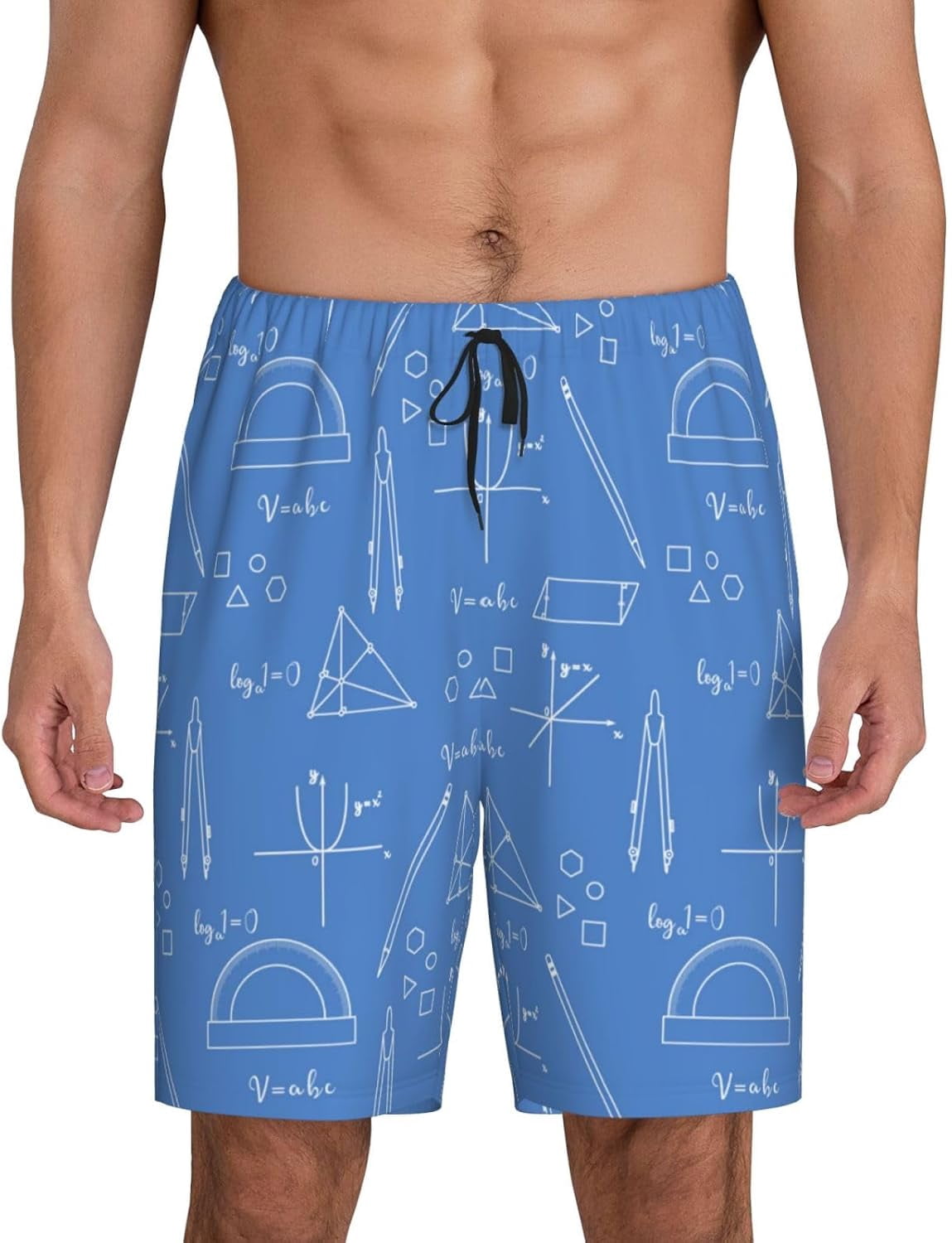 PRIYAL Cute Math Ruler Compasses Cool Blue Mens Pajama Shorts Pants-Men ...