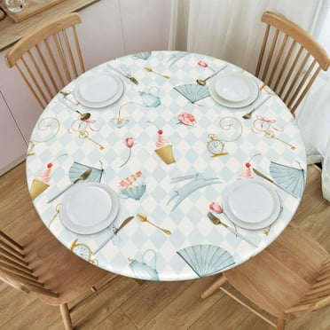 Textured Marble Gold Fitted Tablecloth Round with Elastic Edged ...