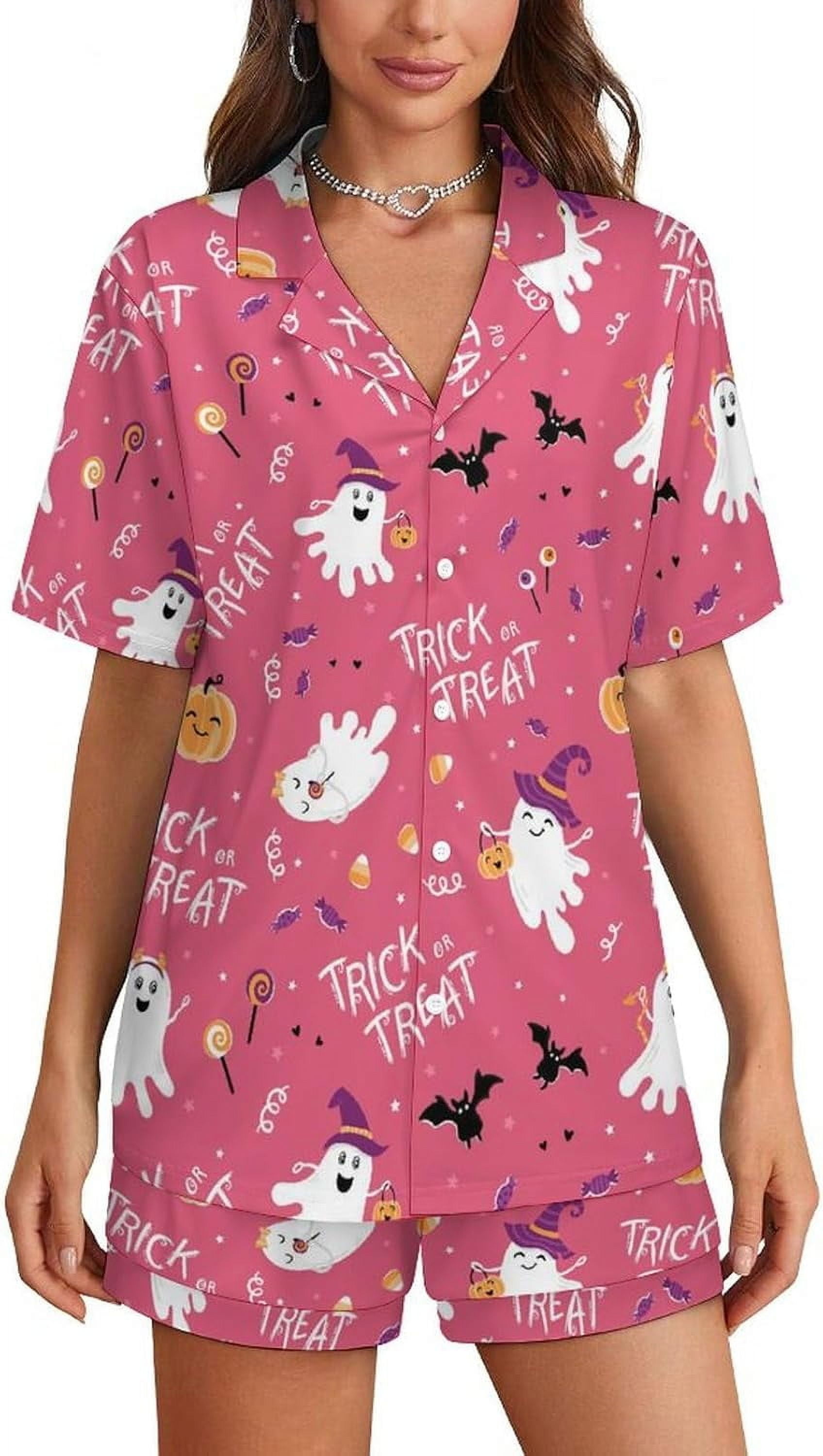 PRIYAL Cute Spooky Ghosts Women Pajama Set Short Sleeve Comfy Pjs Sets 2 Piece Lounge Set ...