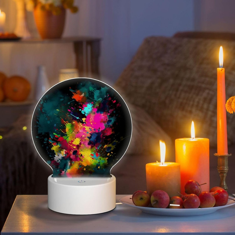PRIYAL Double-sided Colorful Paint Splatter Print Acrylic Night Light ...