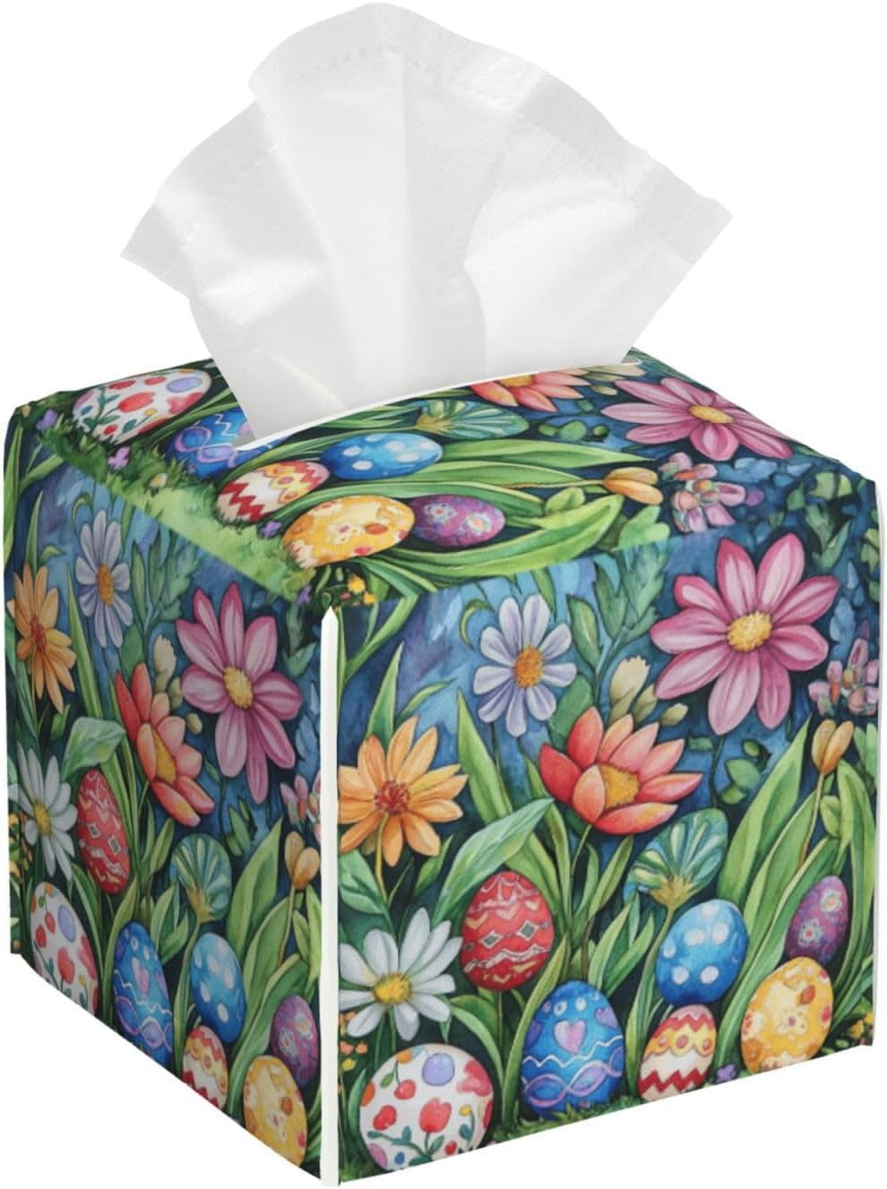 PRIYAL Easter Colorful Eggs Flowers Tissue Box Cover Square Leather ...