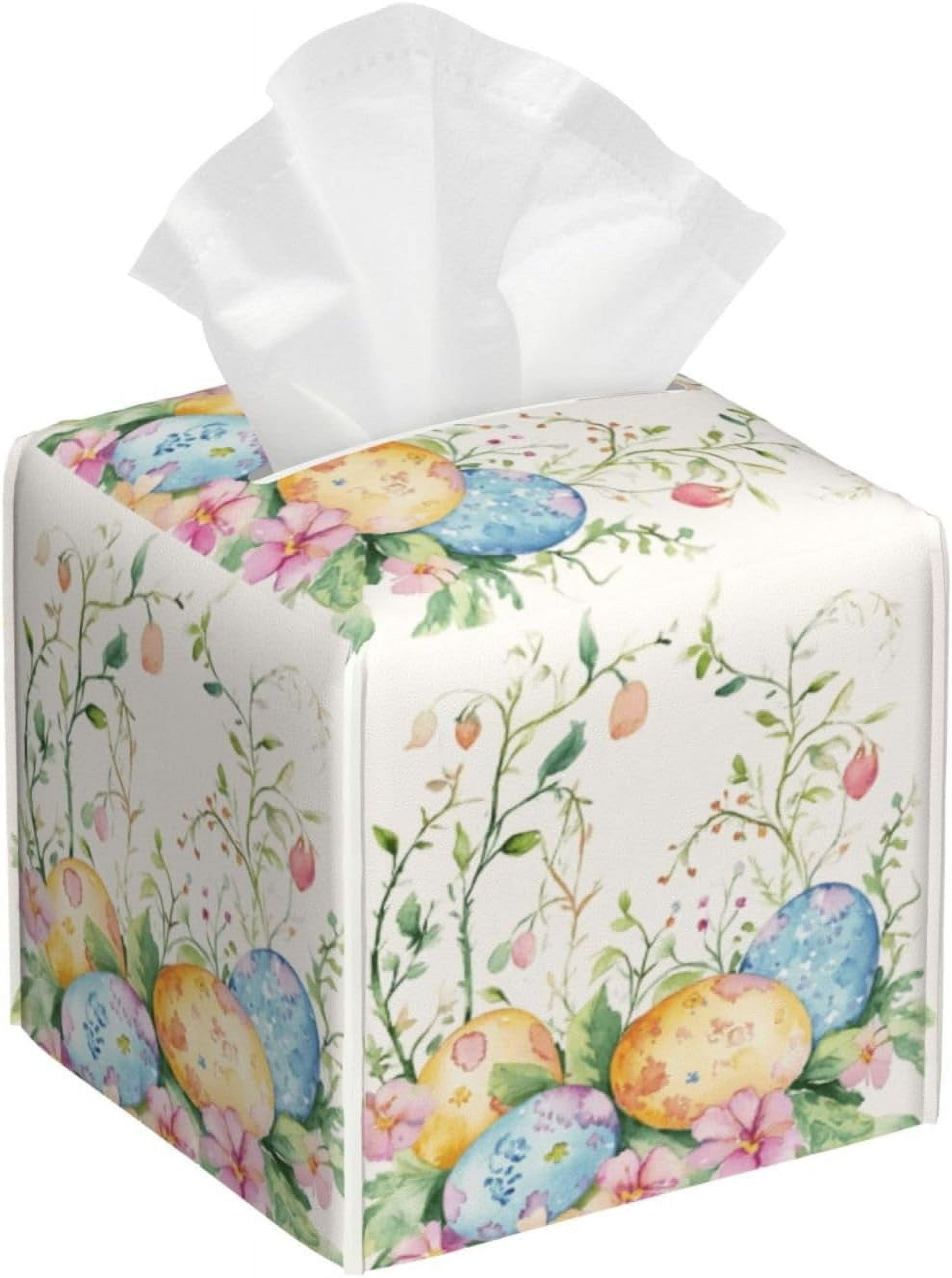 PRIYAL Easter Eggs Tissue Box Cover Spring Botanical Flowers Square ...
