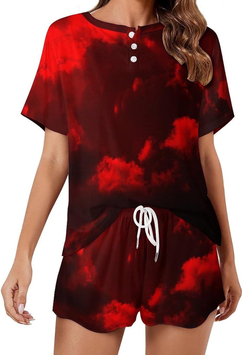 PRIYAL Fiery Red Sky Women's Summer Home Suit Pajama Short Sleeve ...