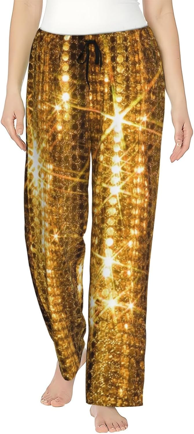 PRIYAL Gold Sparkle Print Women's Pajama Pants Soft and Comfortable ...