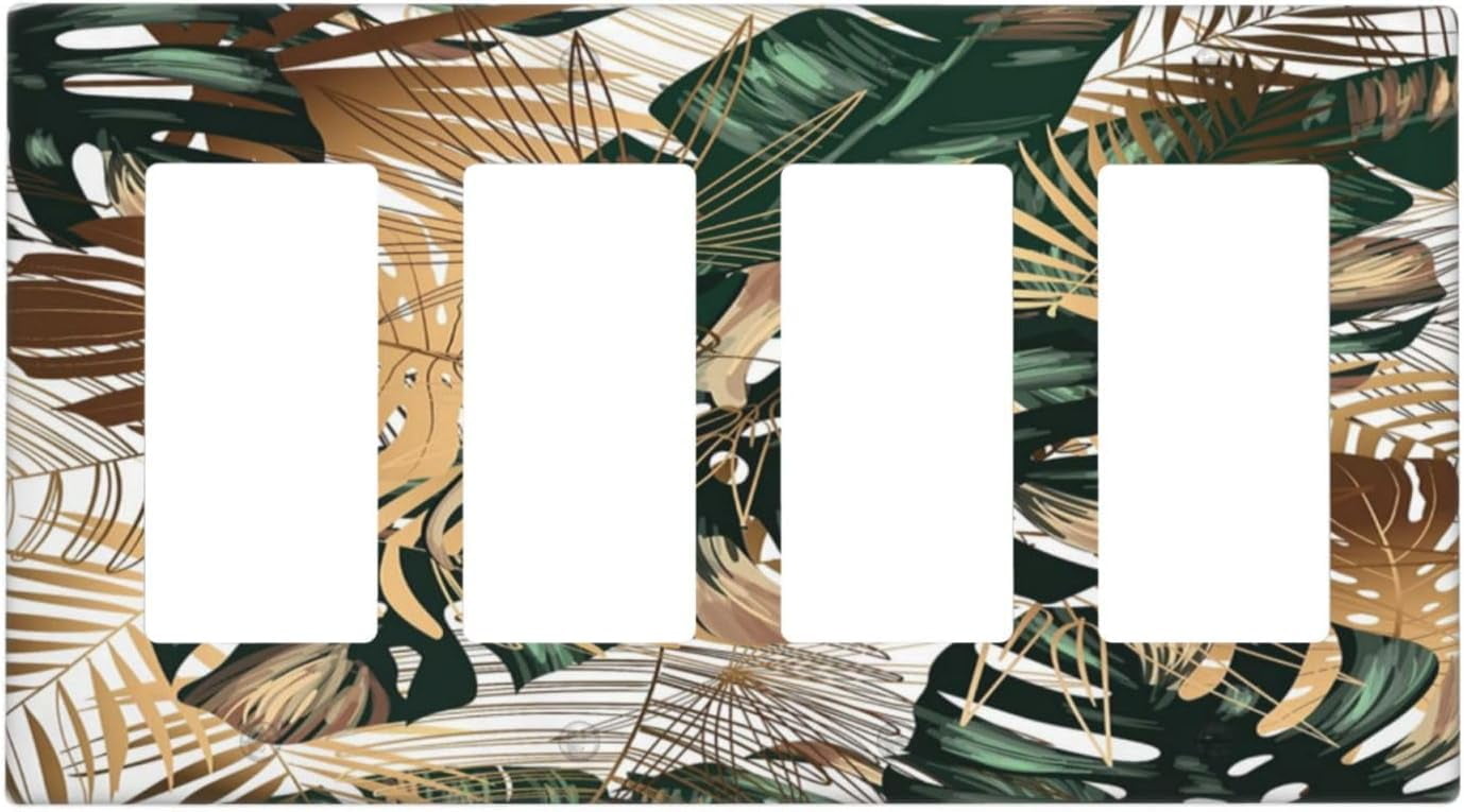 PRIYAL Green Tropical Leaves Quad Rocker Light Switch Cover Electrical ...