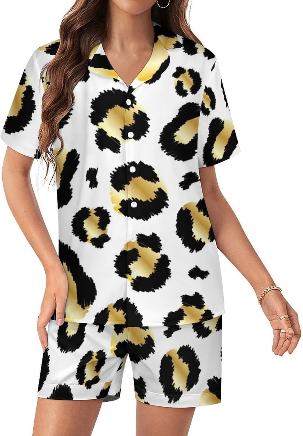 PRIYAL Leopard Skin Silk Women Pajama Set Short Sleeve Comfy Pjs Sets 2 ...