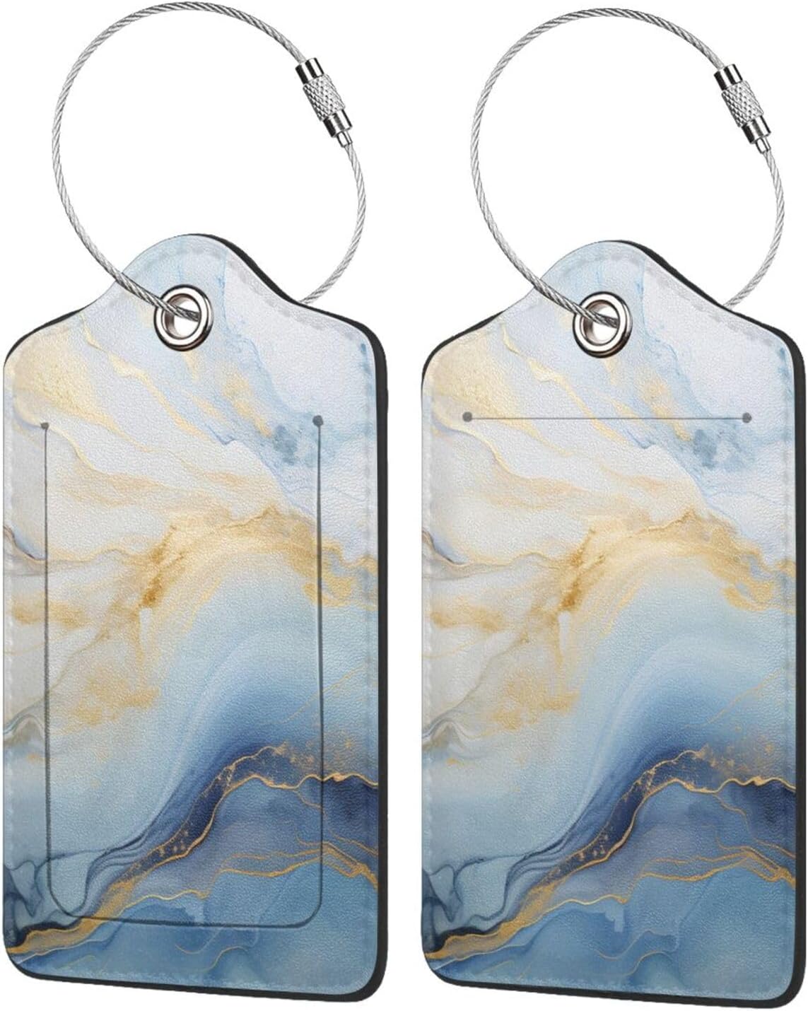 PRIYAL Luggage Tags for Suitcases Set of 2 Leather Blue Yellow Marble ...