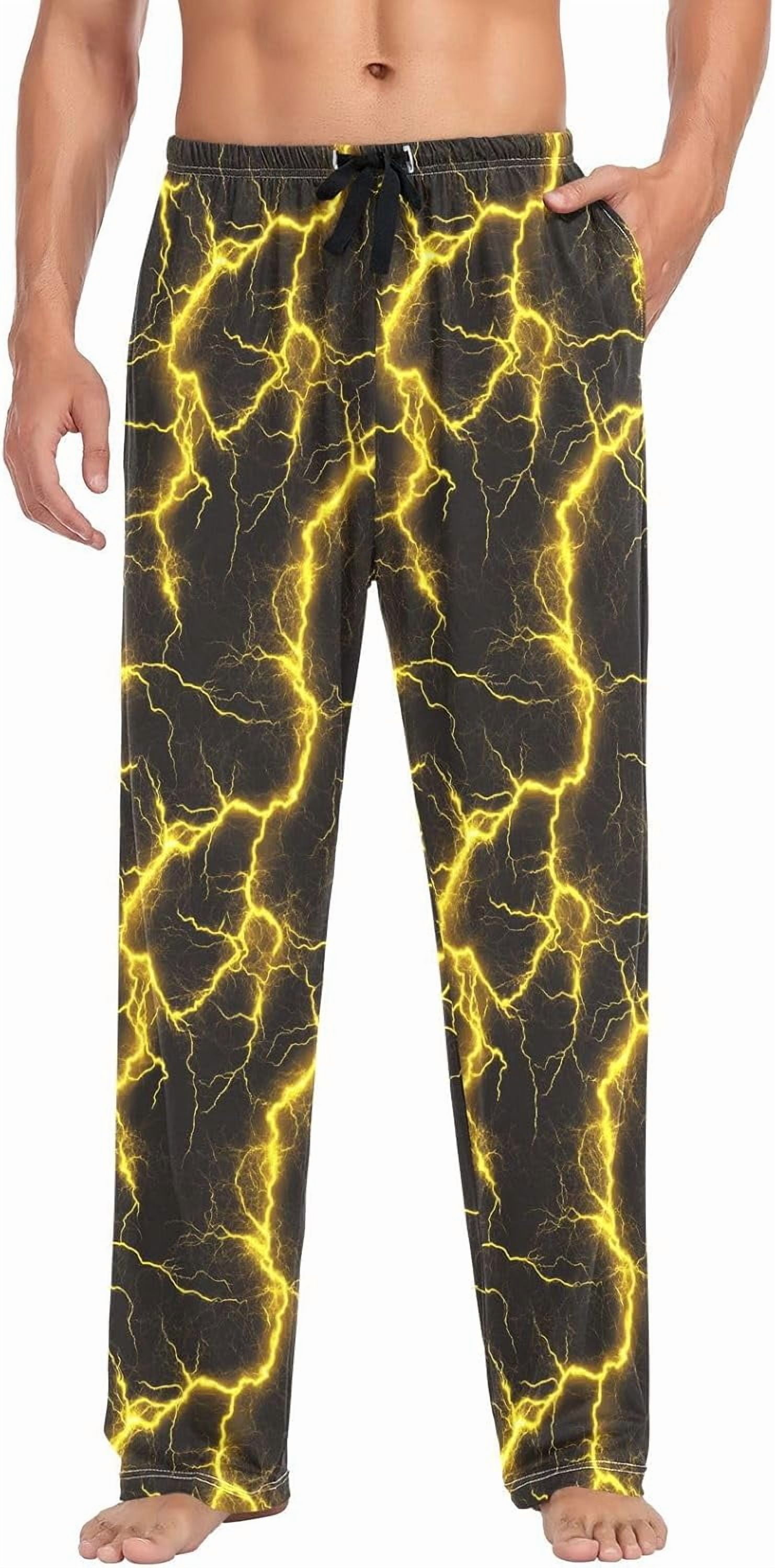 PRIYAL Mens Pajama Pant Yellow Lightning Bolt Pajama Bottoms ...