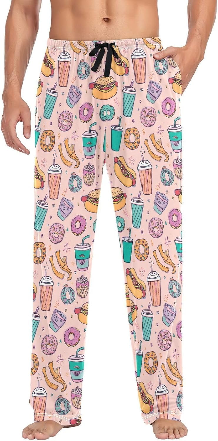 PRIYAL Mens Pajama Pants Cartoon Fast Food Pizza Doughnuts Pajama ...