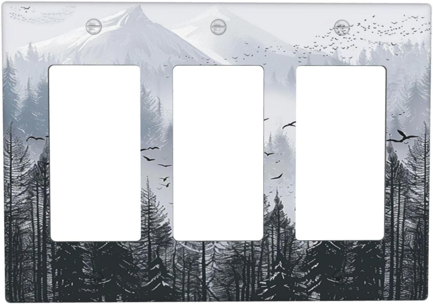 PRIYAL Misty Forest Nature Tree Mountain Woodland 3 Gang Triple Rocker ...