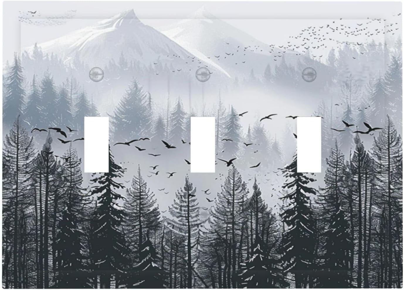 PRIYAL Misty Forest Nature Tree Mountain Woodland 3 Gang Triple Toggle ...