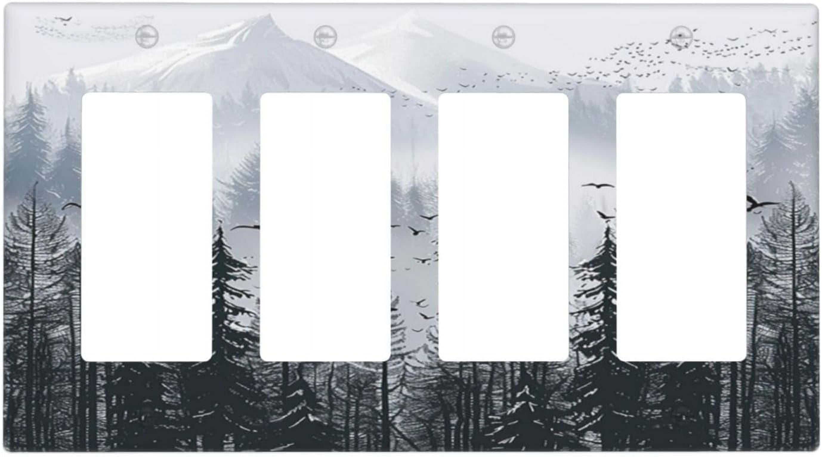 PRIYAL Misty Forest Nature Tree Mountain Woodland 4 Gang Quad Rocker ...