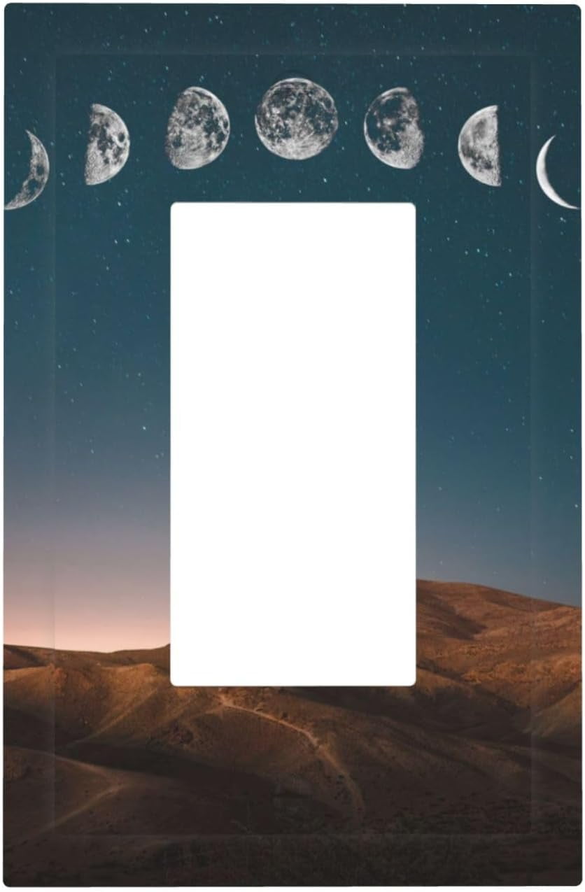 PRIYAL Moon Phase Mountain 1-Gang Rocker Mid size Wall Plate Decorative ...