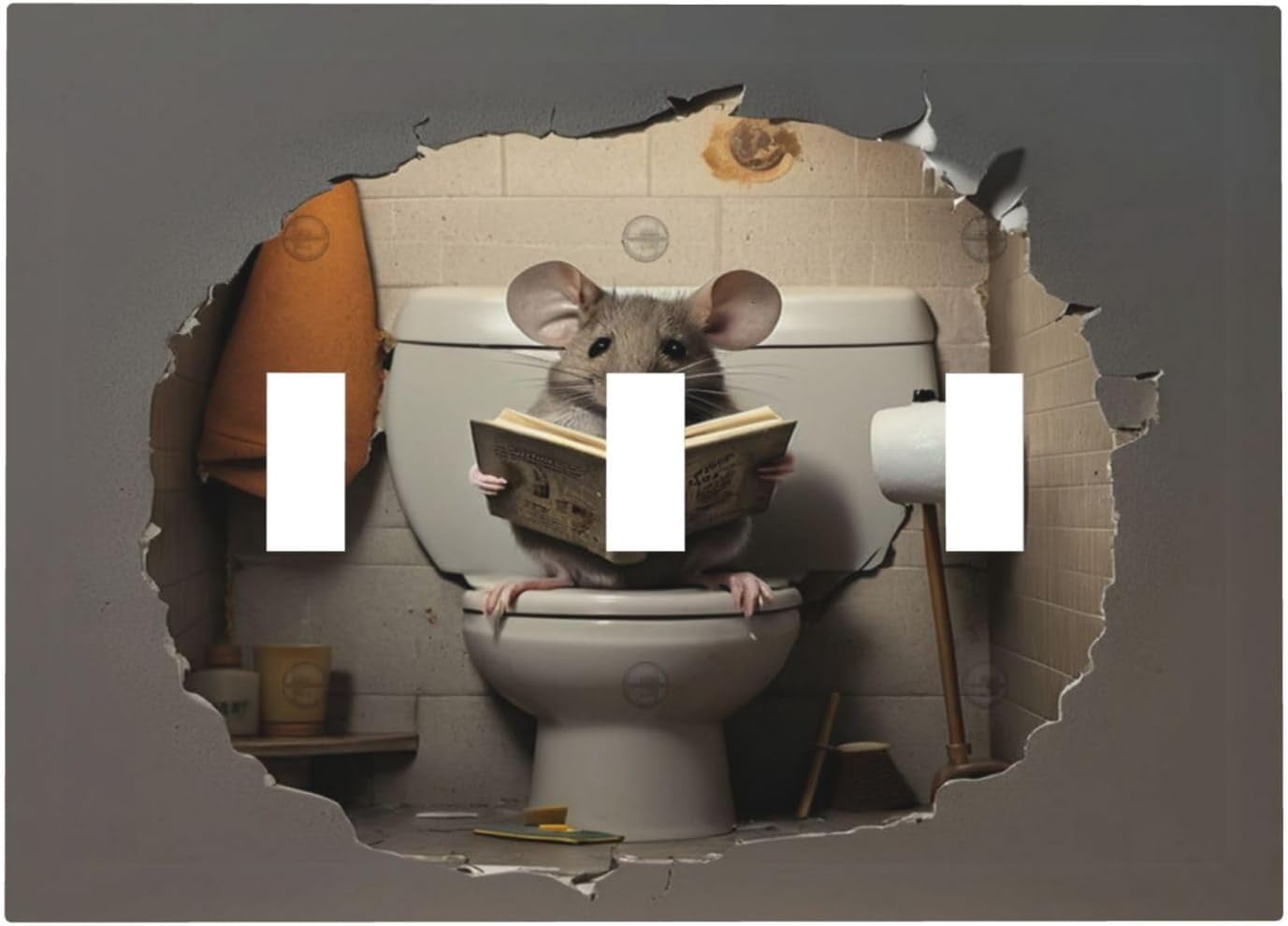 PRIYAL Mouse Sitting On Toilet In Mouse Hole 3 Gang Triple Toggle - 4.8 ...