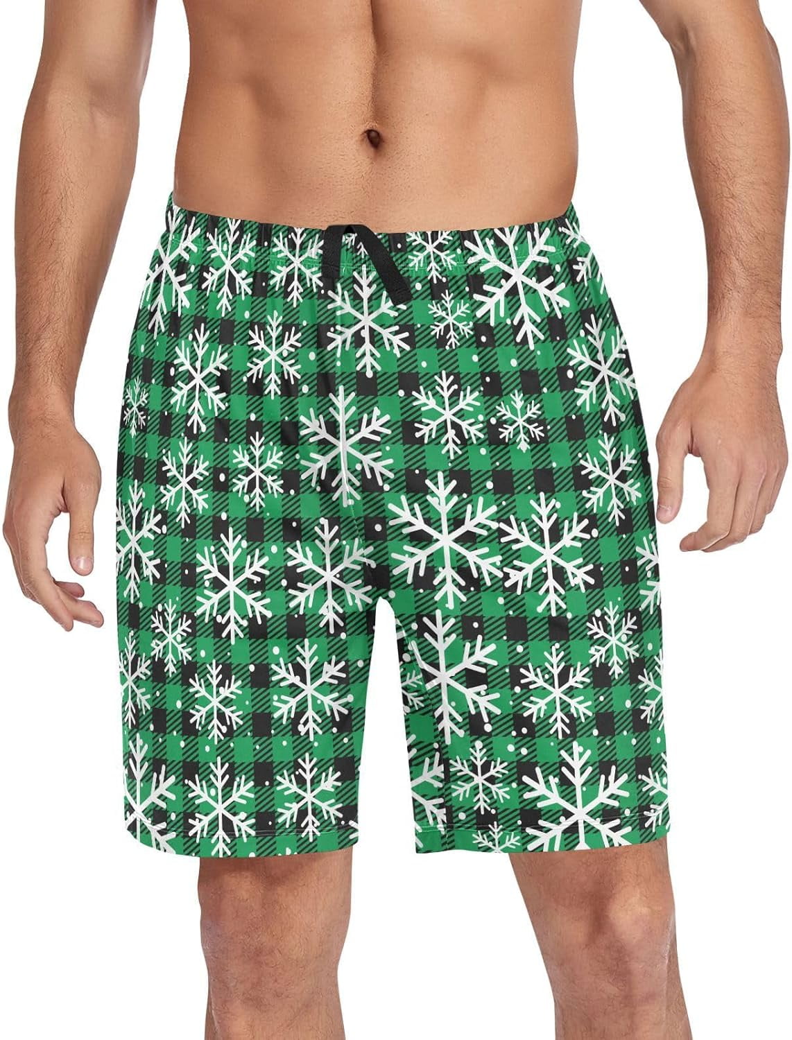 PRIYAL Multi- Xmas Green Plaid Snowflakes Pajama Shorts for Men Pajama ...