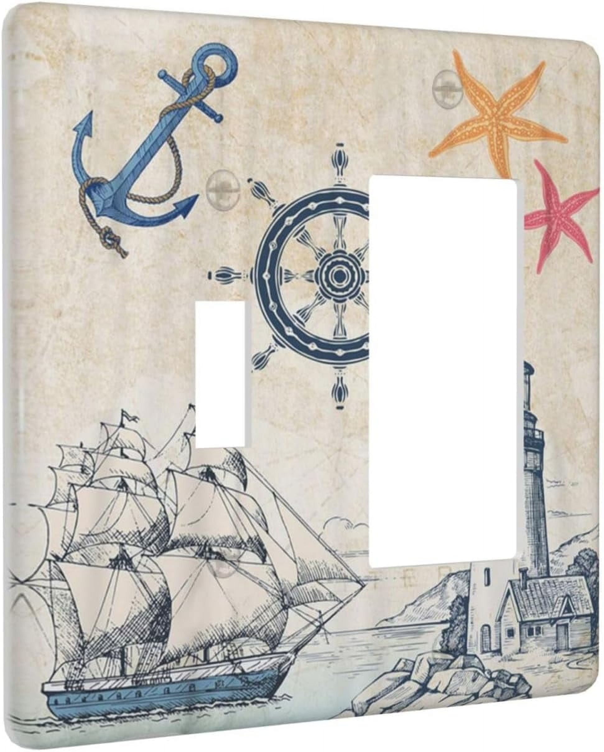 PRIYAL Nautical Sailboat Beach Ship Pirate Wheel Light Ocean Map 2 Gang ...