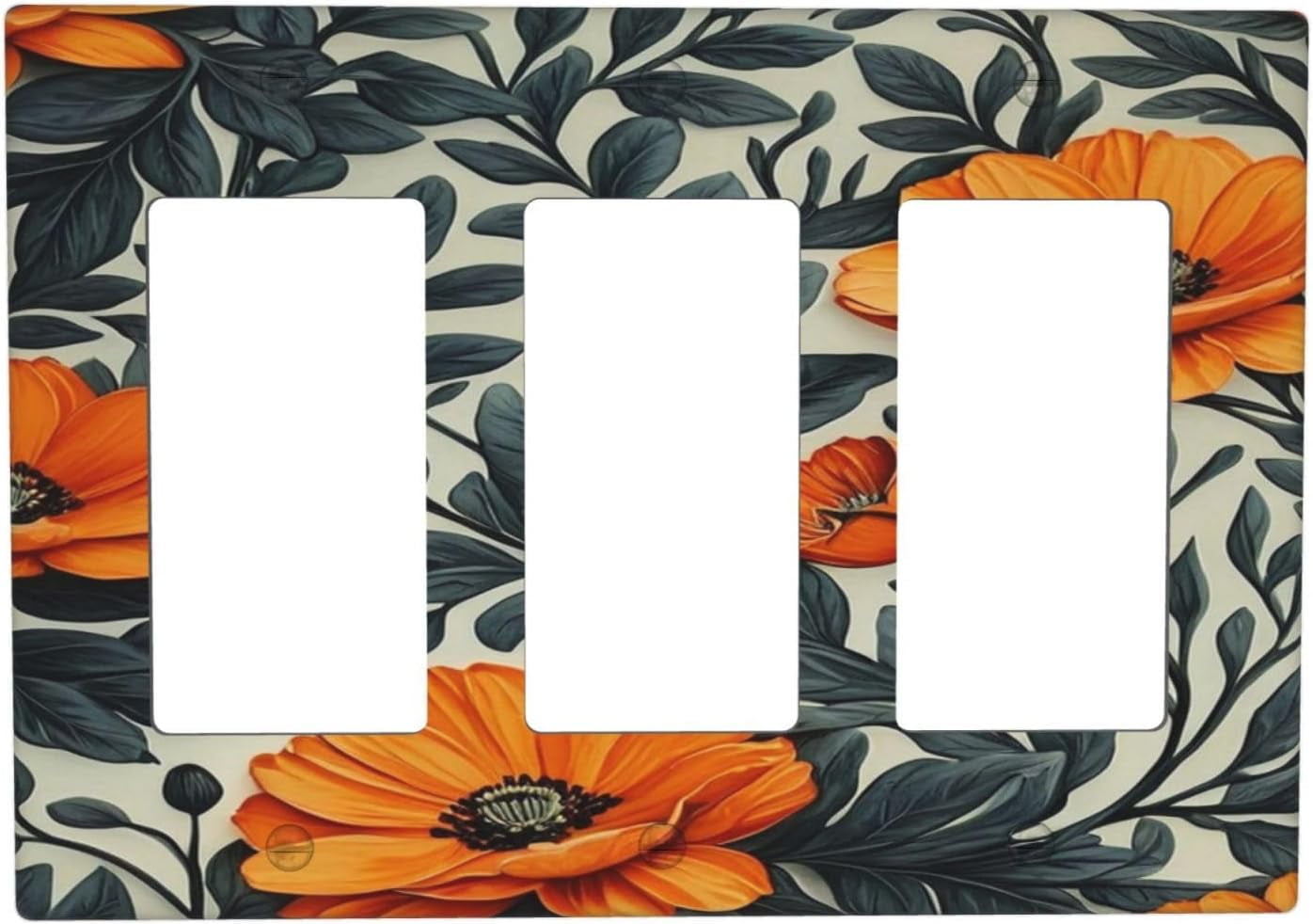 PRIYAL Orange Flowers with Green Leaves Light Switch Covers 3-Gang ...