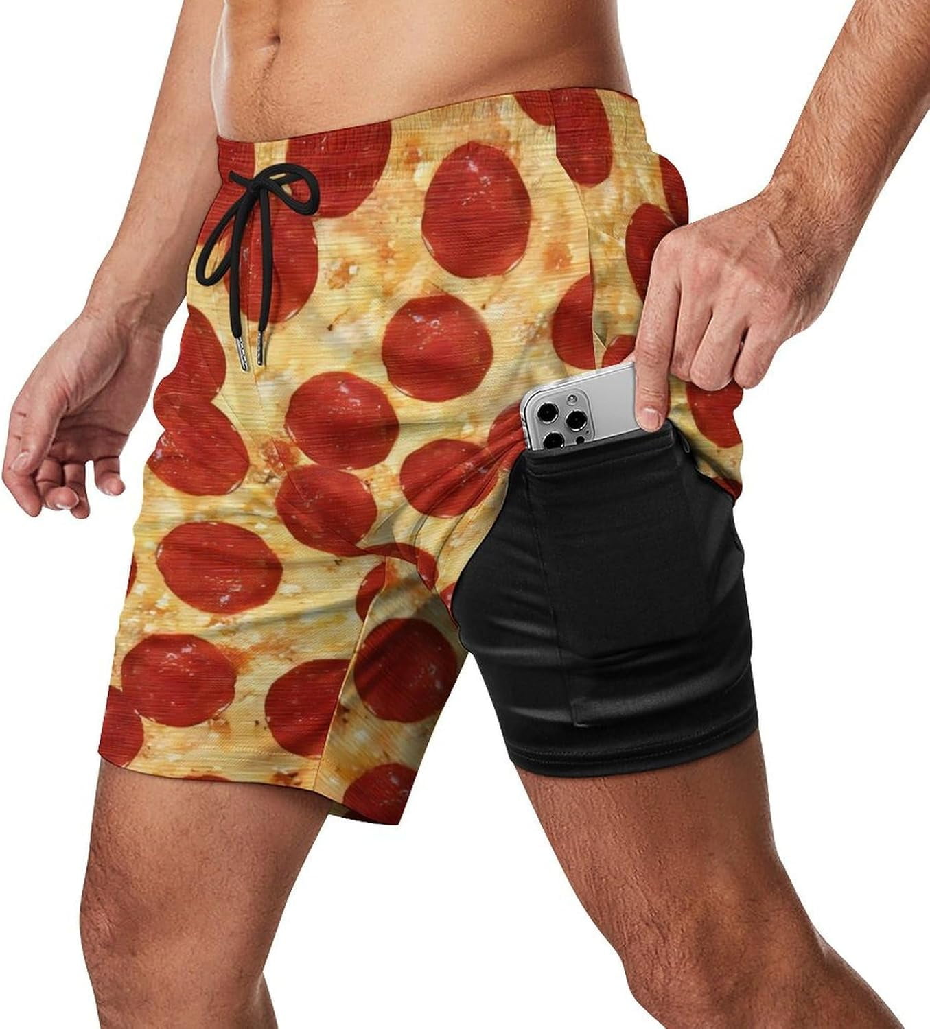 PRIYAL Pepperoni Pizza Men's Swim Shorts, 2 in 1 with Compression ...