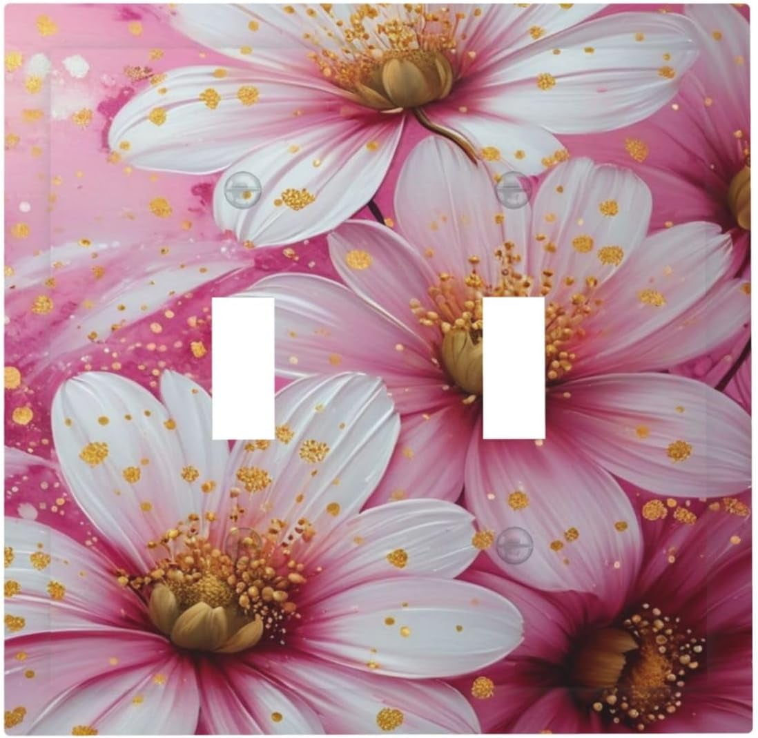 PRIYAL Pink White Flowers on Pink Background Light Switch Covers 2-Gang ...