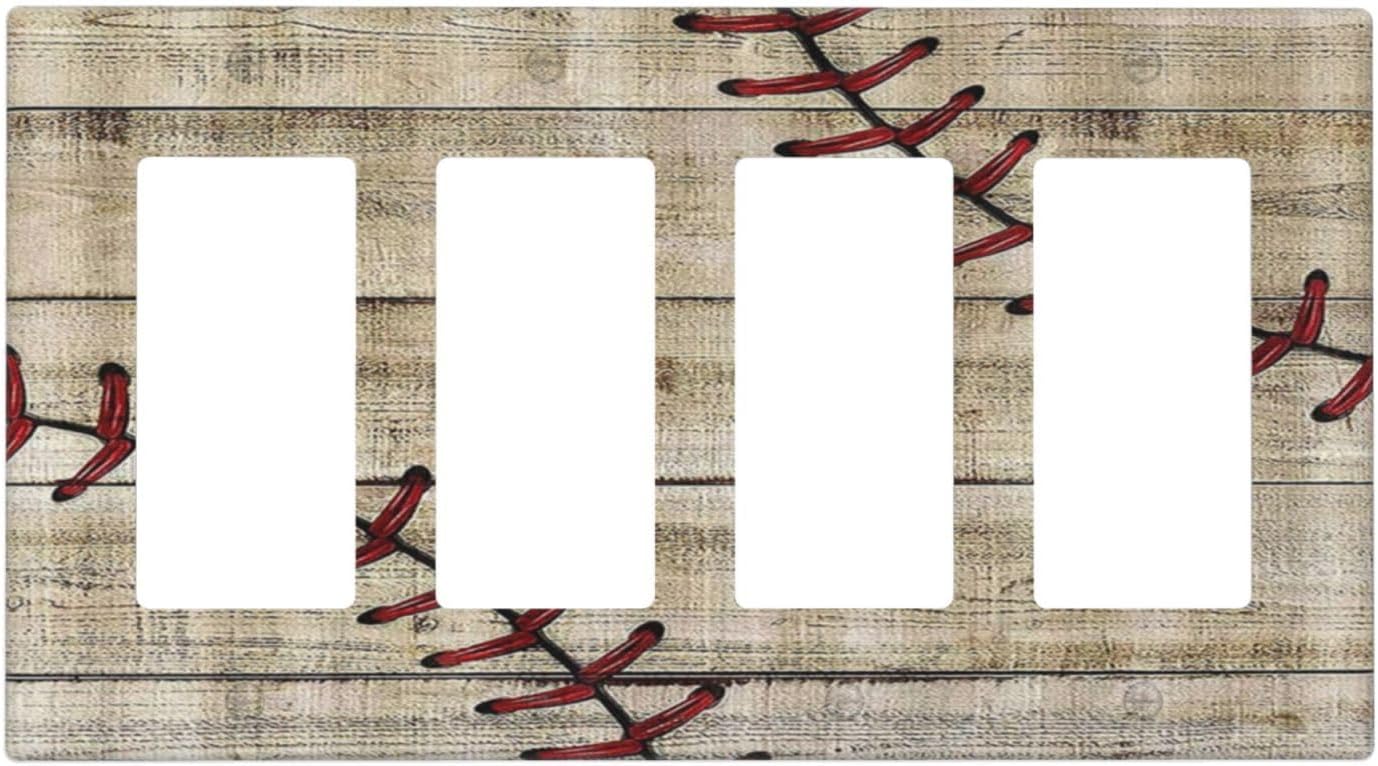 PRIYAL Rustic Baseball Vintage Country Beige Wooden Plank Quad Rocker ...