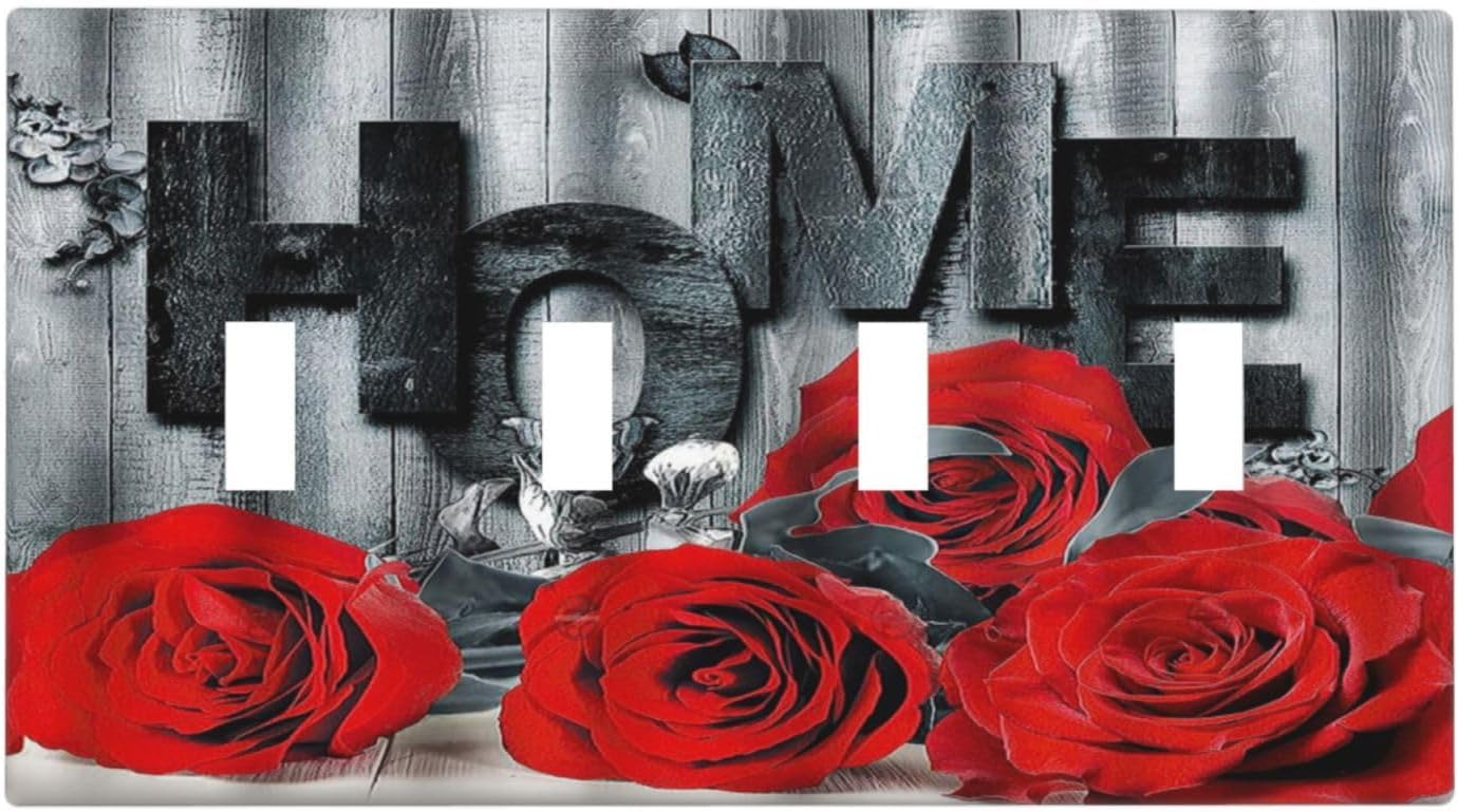 PRIYAL Rustic Farmhouse Red Rose Floral Vintage Wood Plank Quad Toggle ...