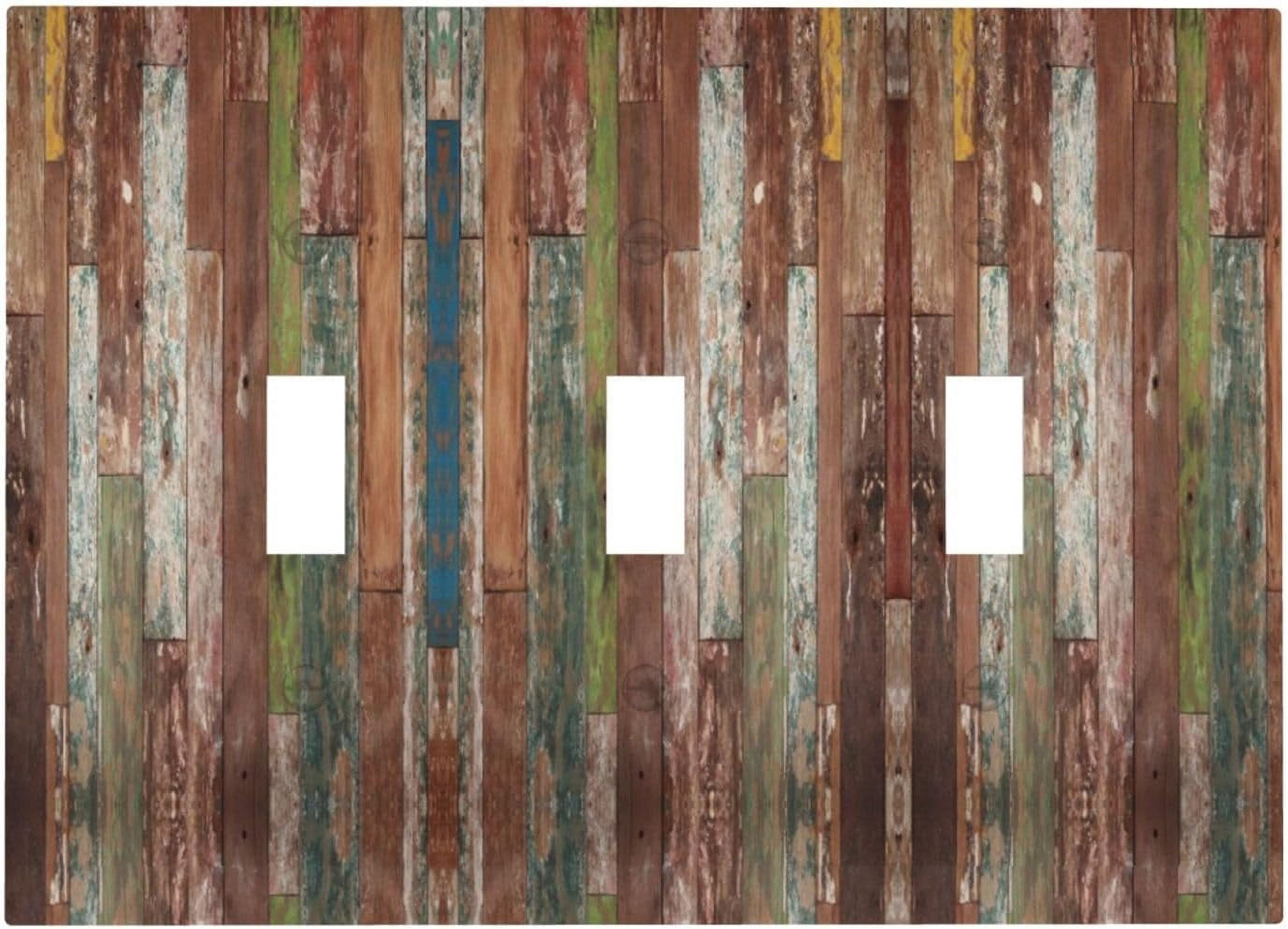 PRIYAL Rustic Farmhouse Wood Planks Brown Print 3 Gang Toggle Mid Size ...