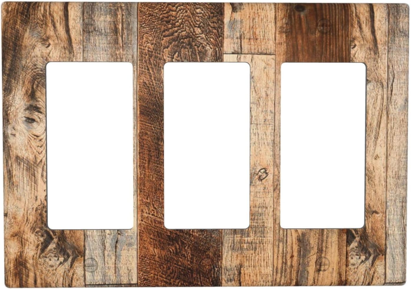 PRIYAL Rustic Farmhouse Wood Texture Pattern Triple Rocker Light Switch ...