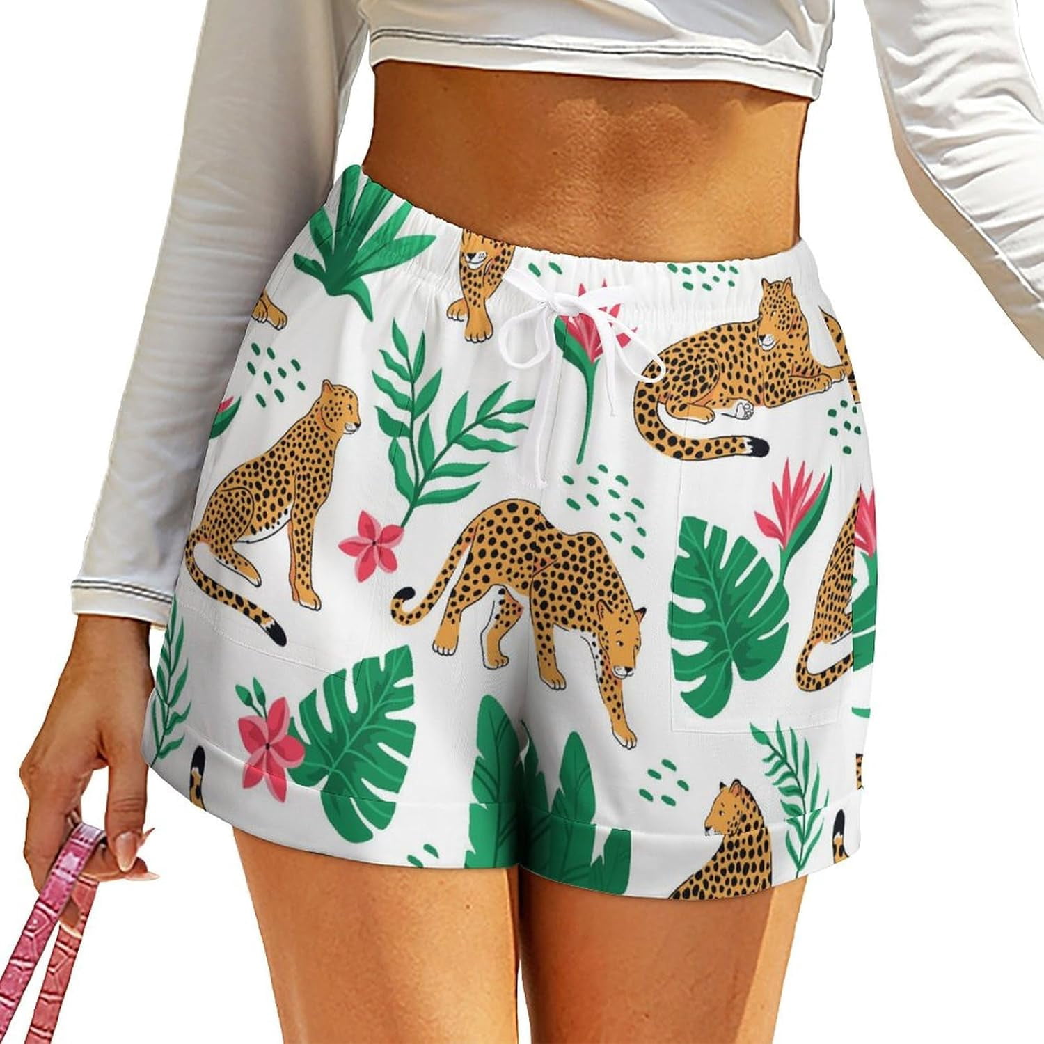 PRIYAL Shorts for Women Casual Summer Pajama Flower Leopard Soft Lounge ...
