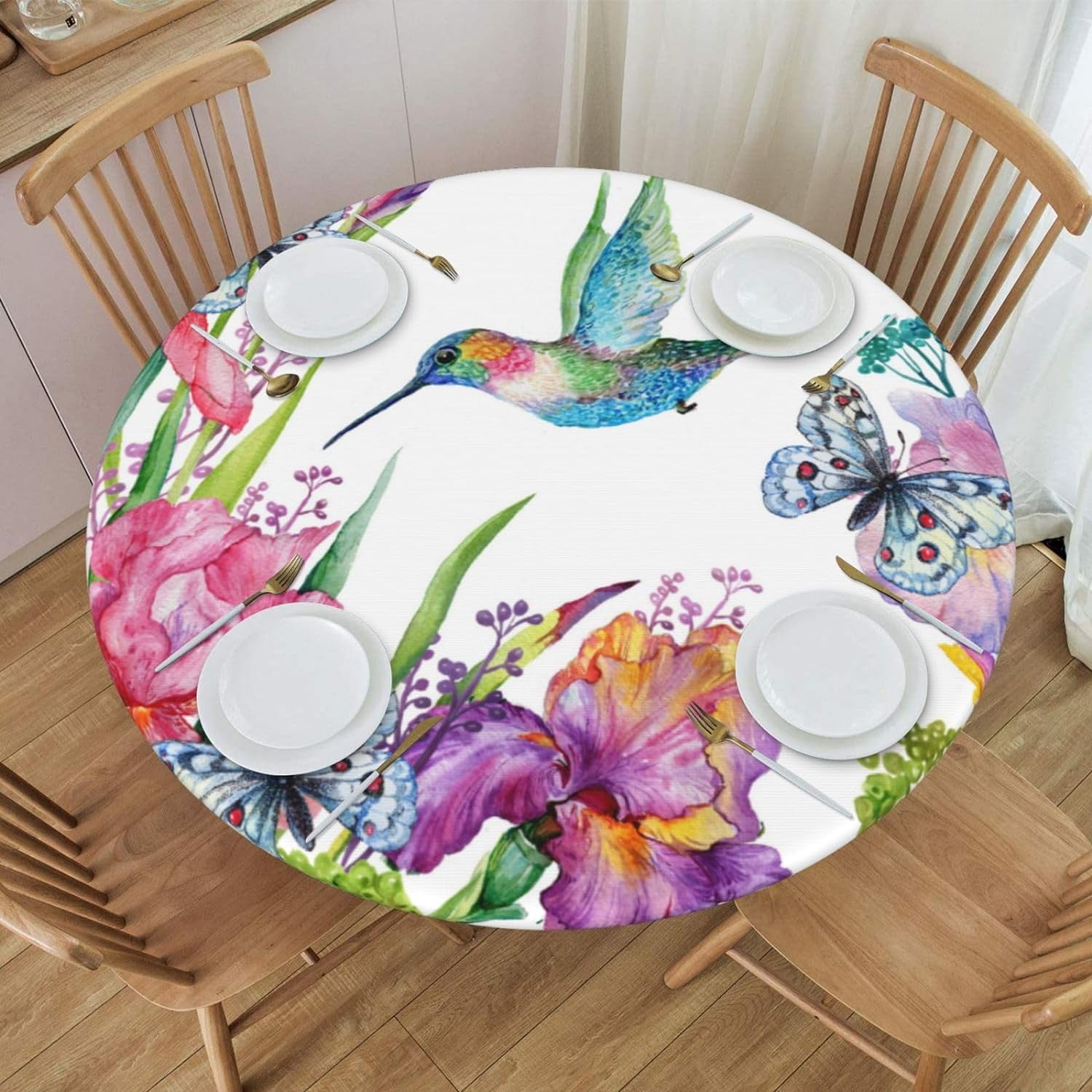 PRIYAL Spring Flower Bird Hummingbird 45-50 inch Round Fitted ...